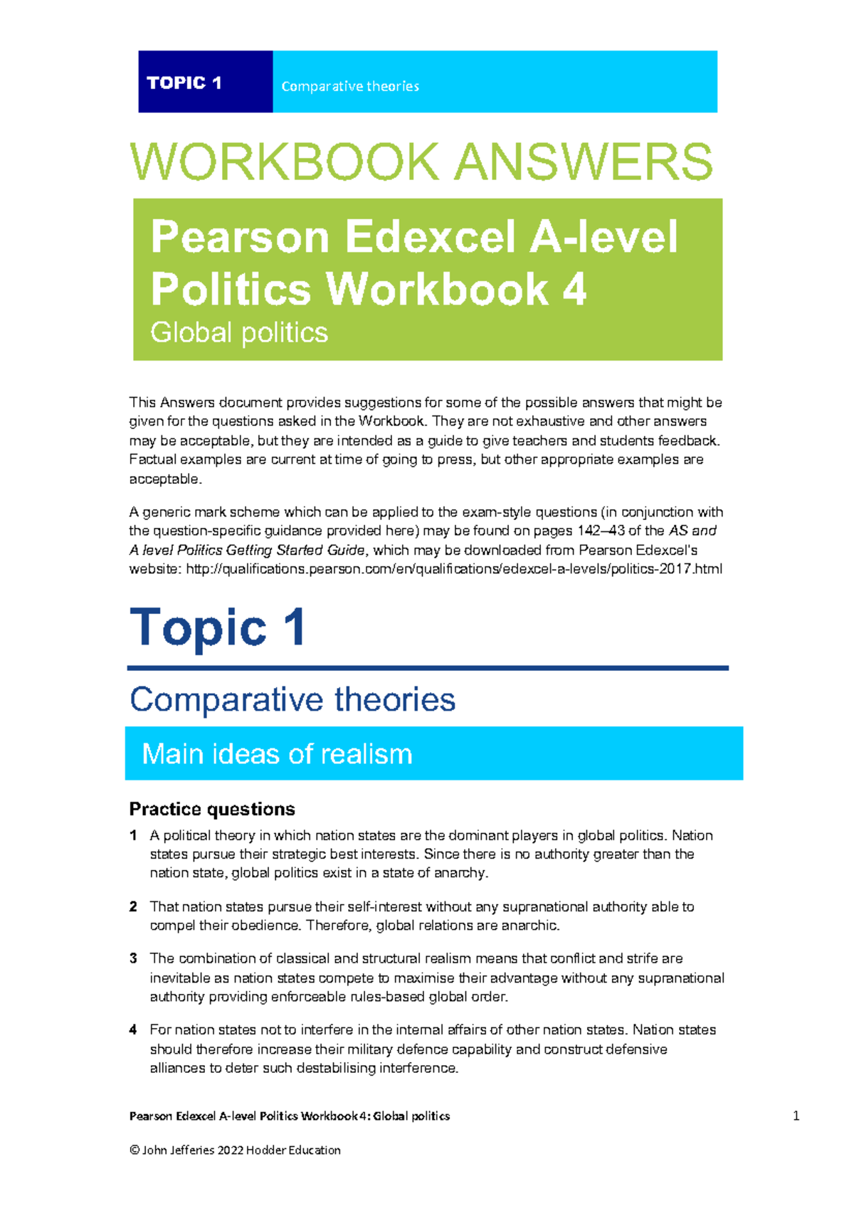 332485 pearson edexcel politics workbook 4 answers - TOPIC 1 ...