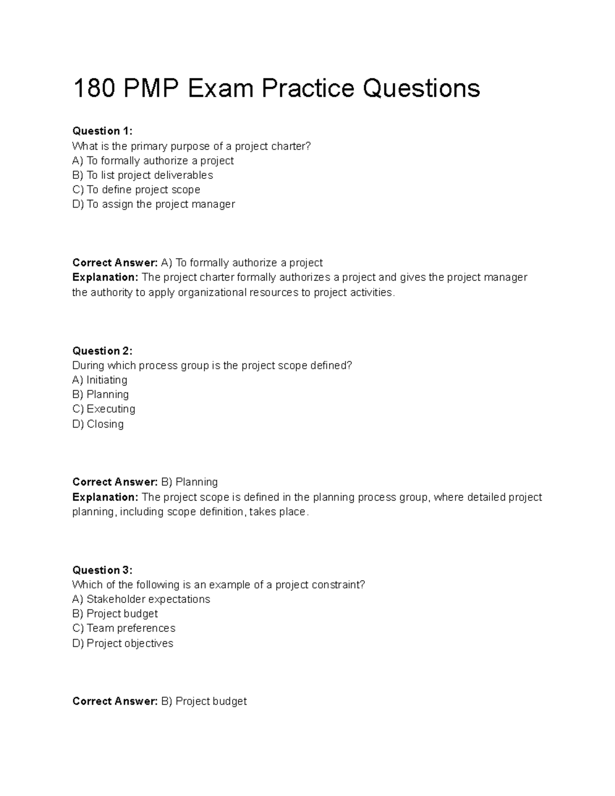 180 PMP Exam Practice Questions - 180 PMP Exam Practice Questions ...