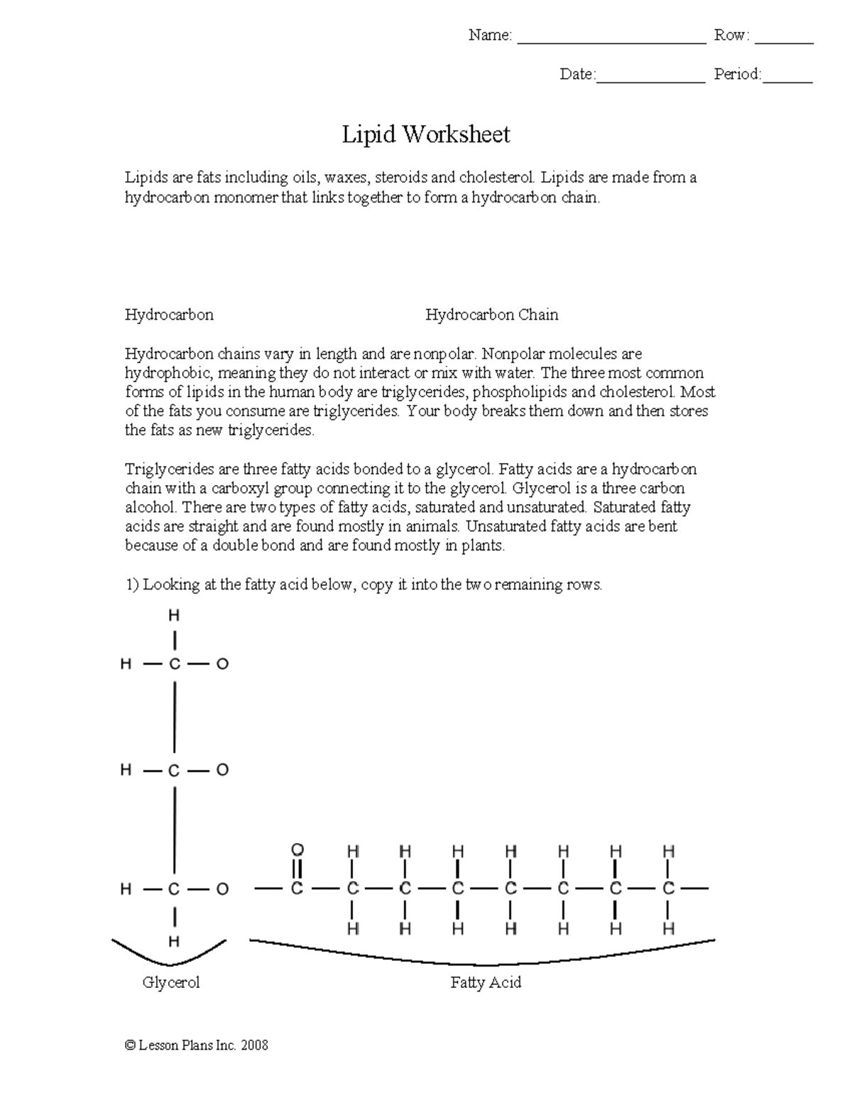 Lipid+Worksheet any of a class of organic compounds that are fatty ...