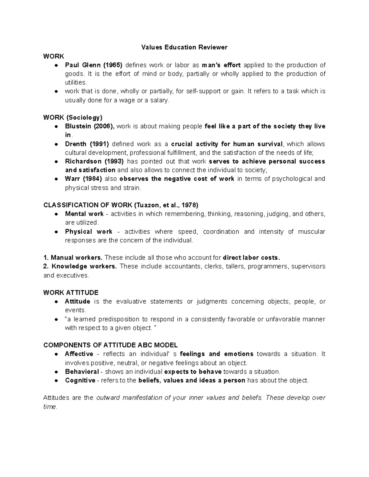 Values Education Reviewer - Values Education Reviewer WORK Paul Glenn ...