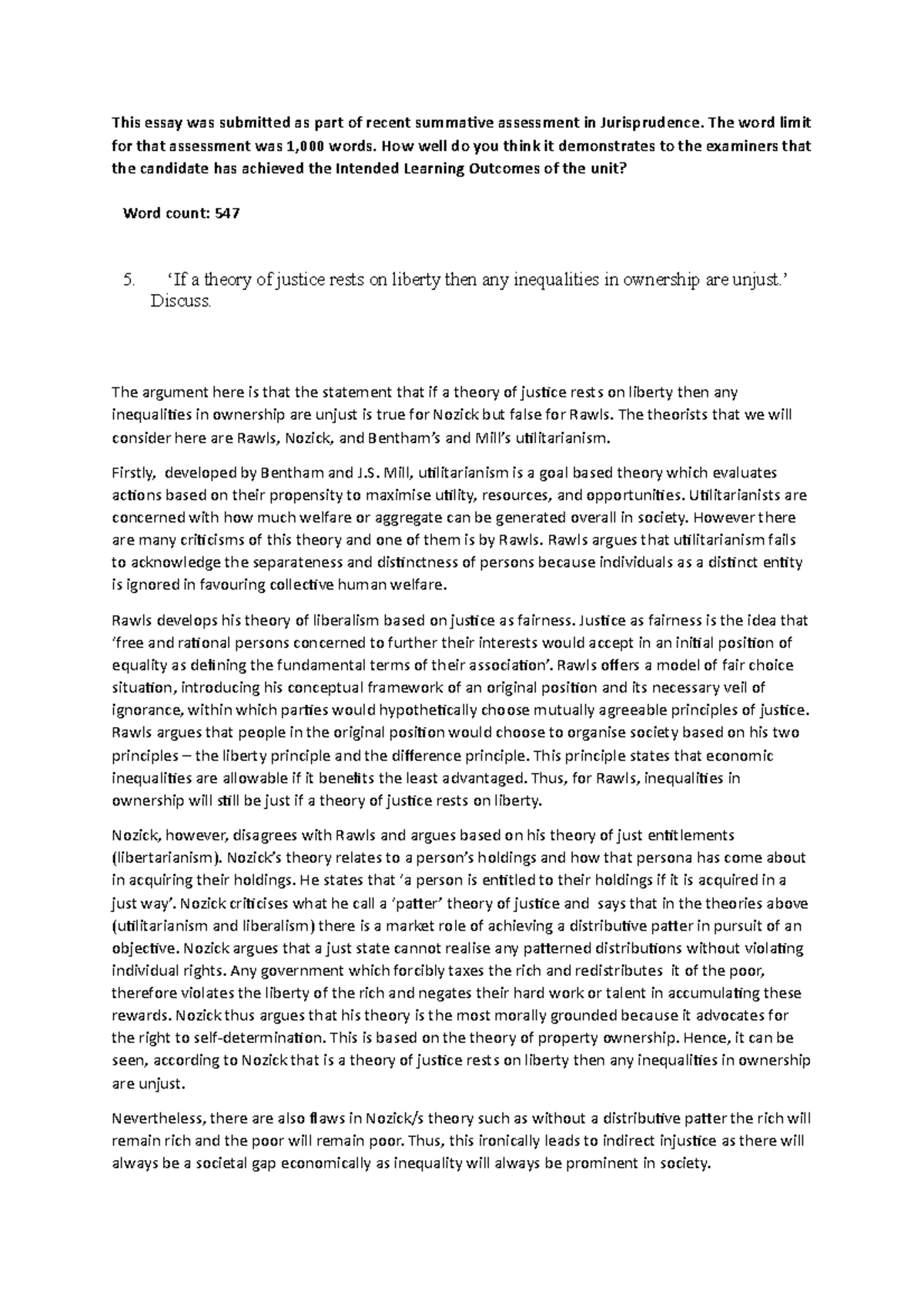 Marking Exercise for LC4 - This essay was submitted as part of recent ...