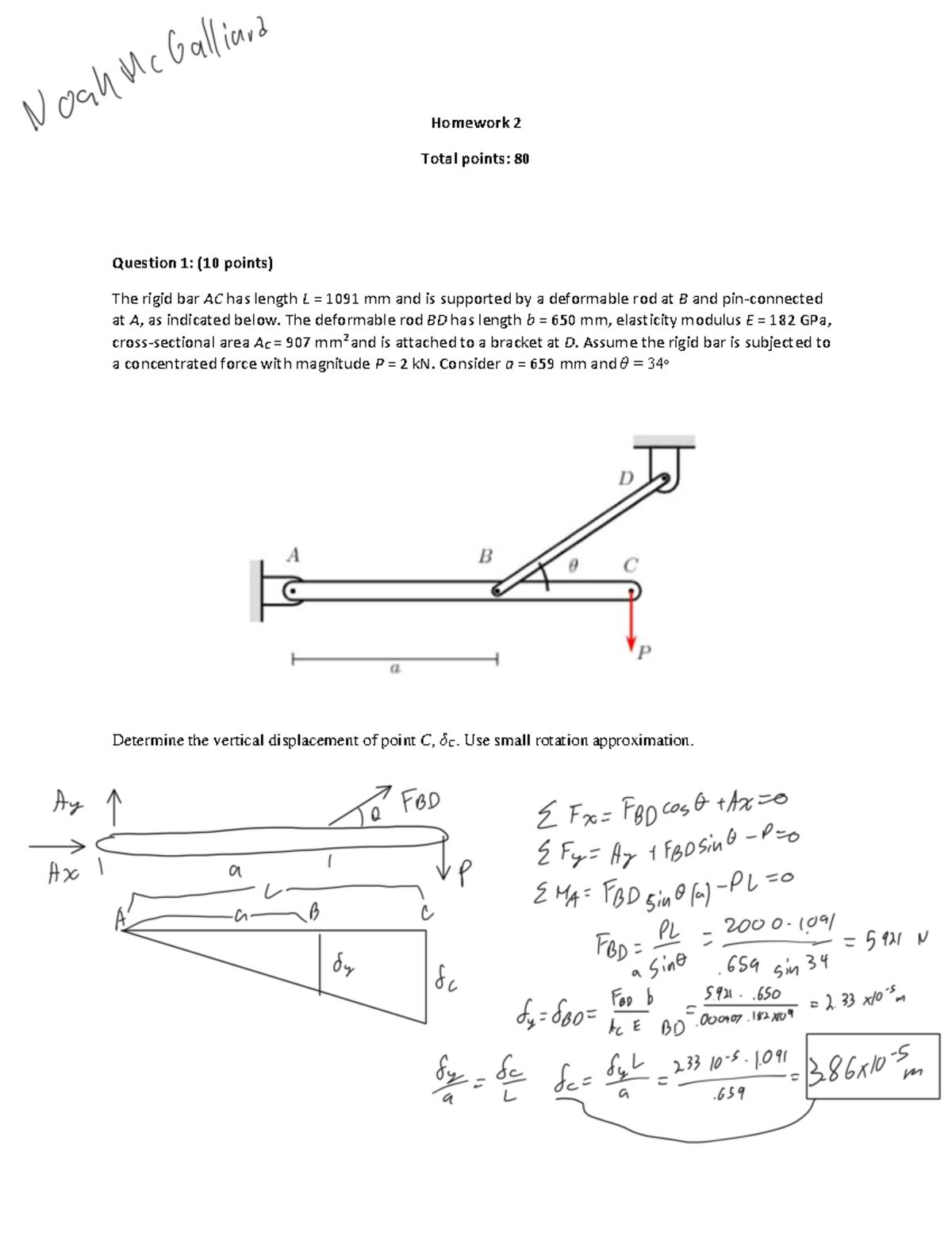 HW2 - Homework - Homework 2 Total points: 80 Question 1: (10 points) The rigid bar AC has length ...