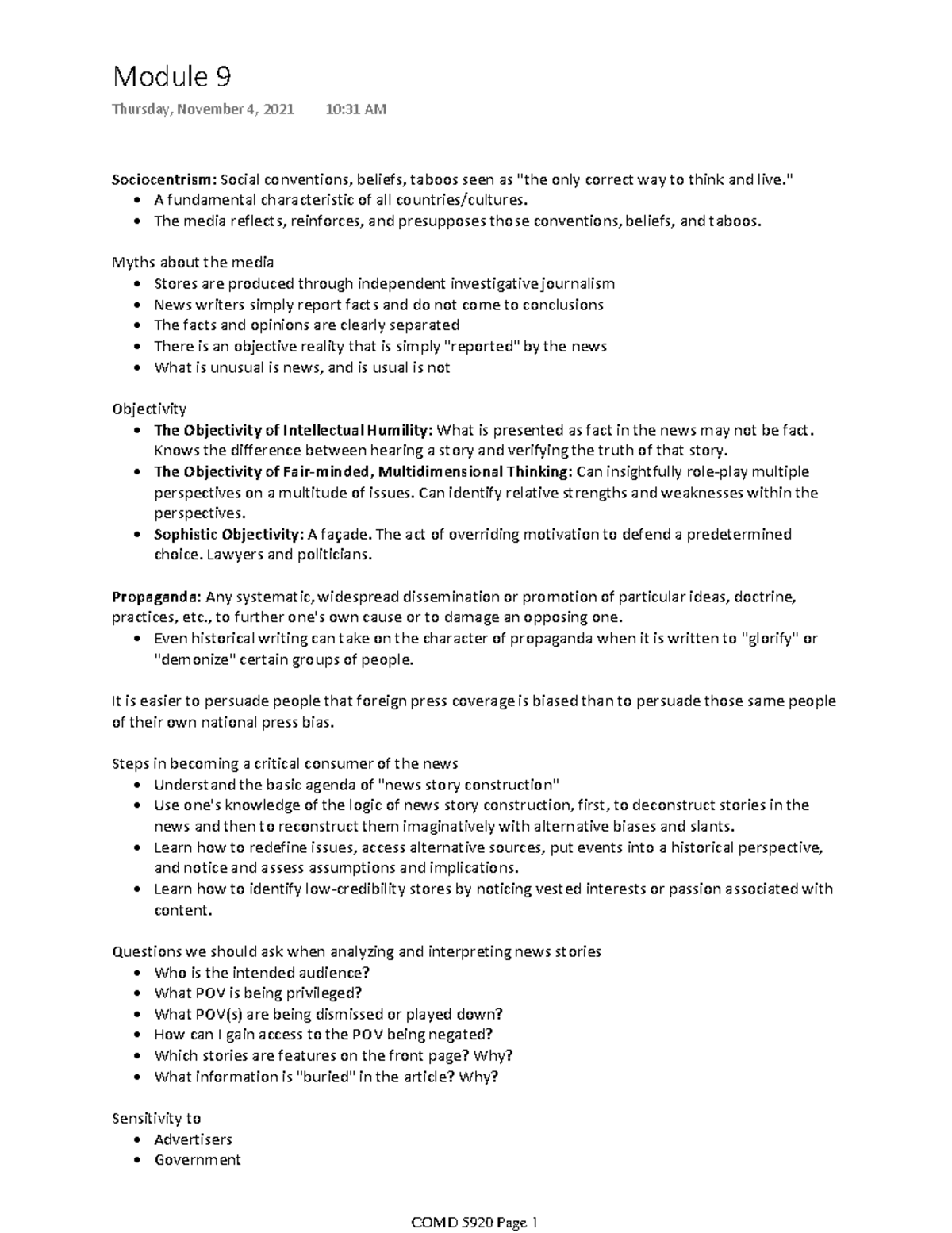 Module 9 - Lecture notes 9 - COMD 5920 - USU - Studocu