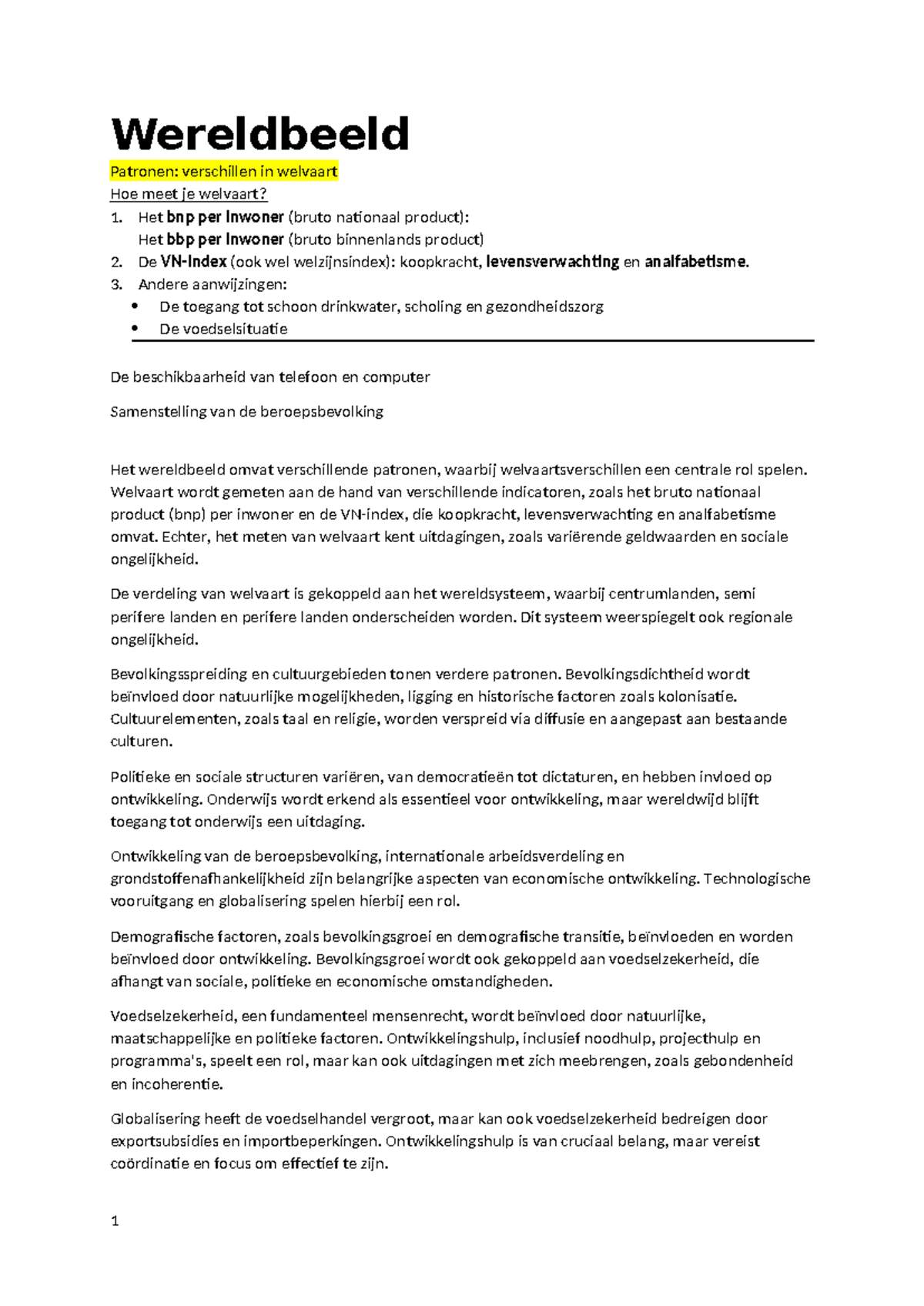 Hoofdstuk 1 aardrijkskunde - Wereldbeeld Patronen: verschillen in ...