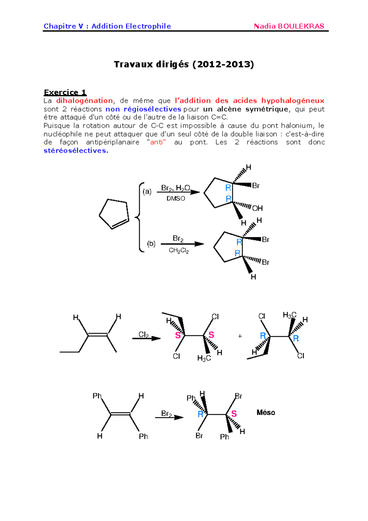 TD Addition Electrophile Corrigé - ! - Studocu