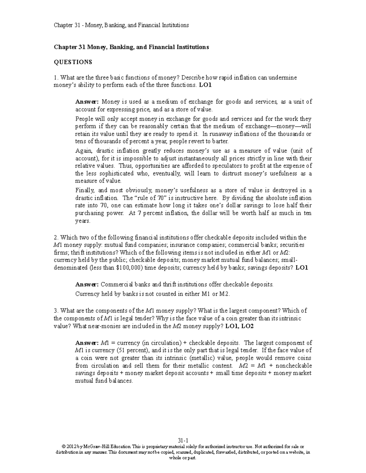 Chap031 rev - Answere / solution - Chapter 31 Money, Banking, and ...