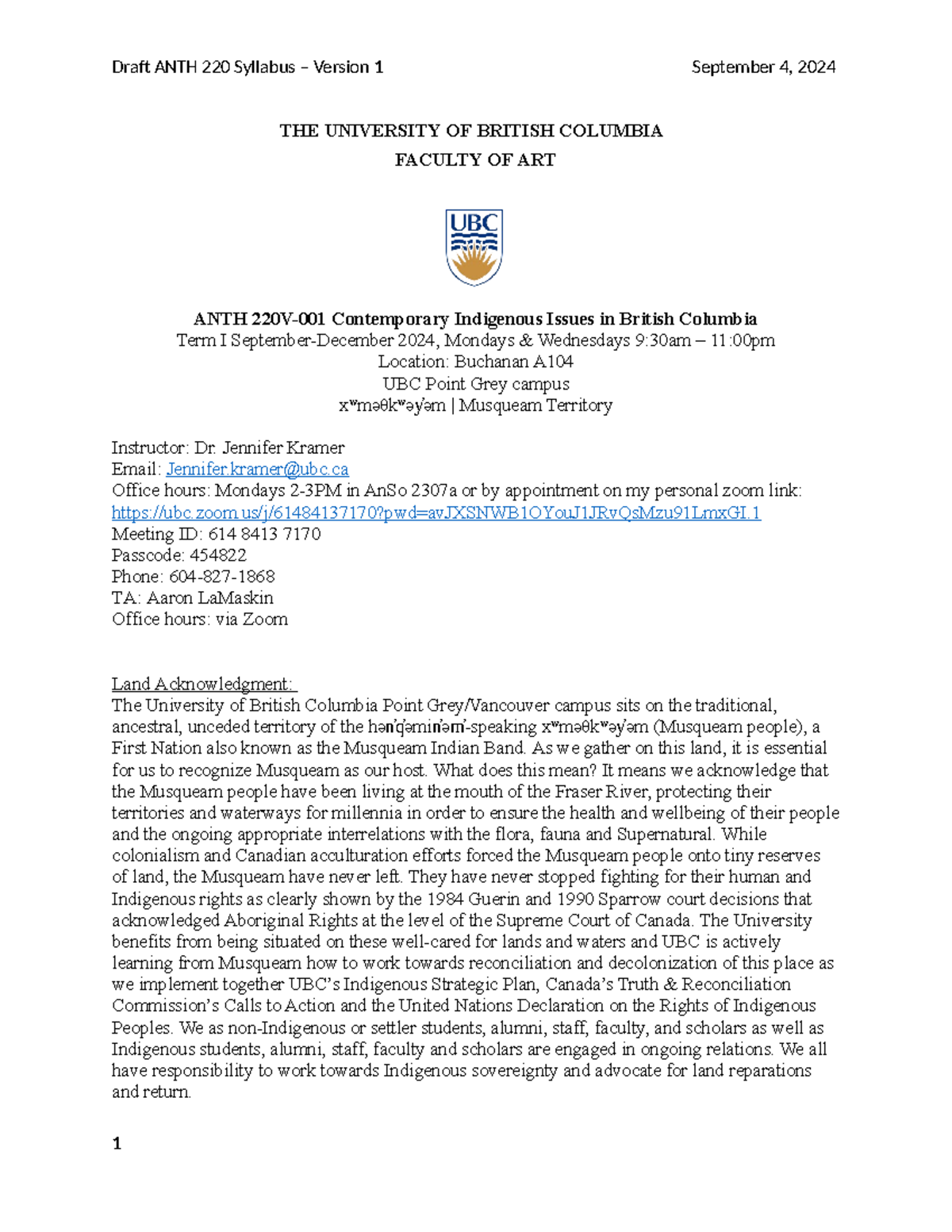 ANTH 220V-001 Syllabus version 1 - THE UNIVERSITY OF BRITISH COLUMBIA ...
