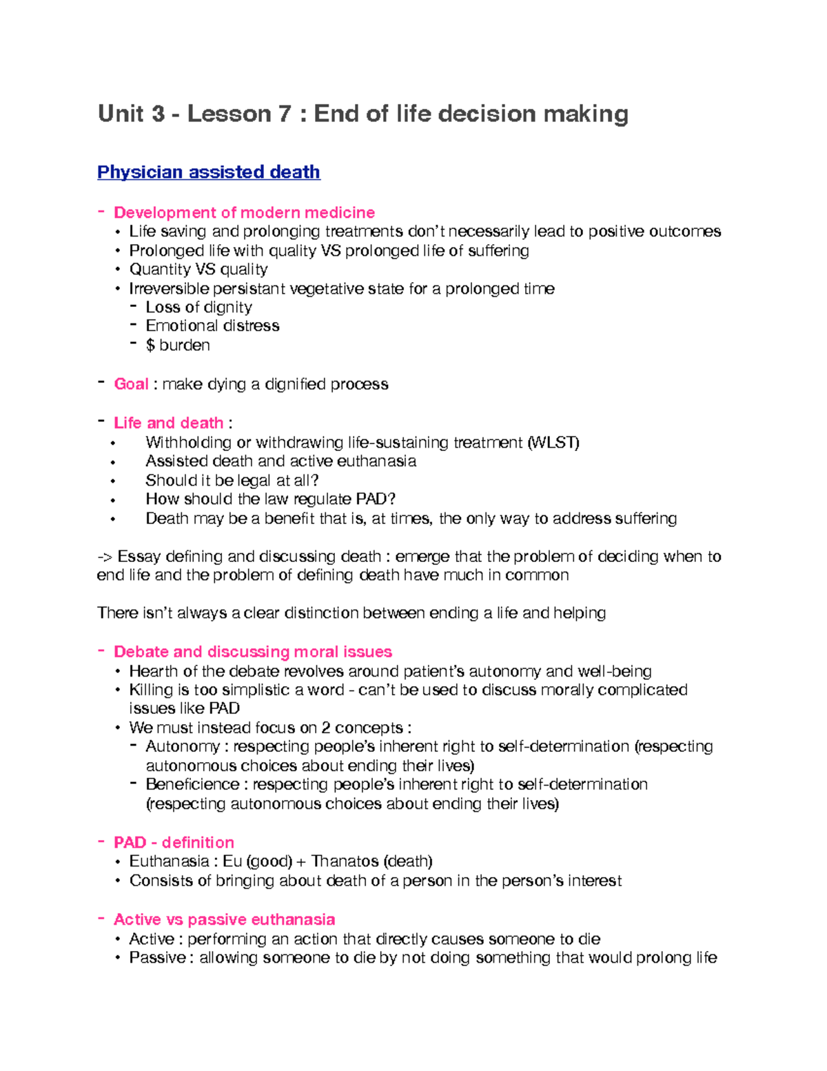 Lesson 7 - PAD - PAD key points - Unit 3 - Lesson 7 : End of life ...