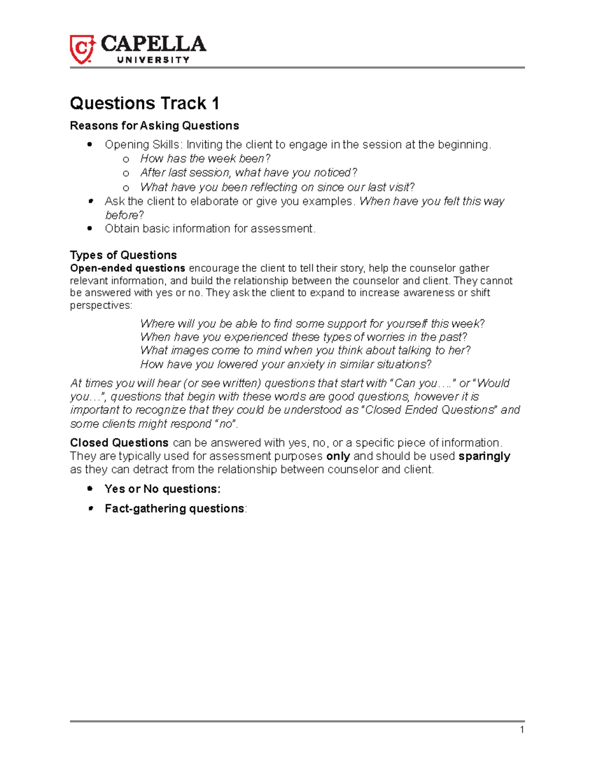Cf asking questions v2 - Questions Track 1 Reasons for Asking Questions ...