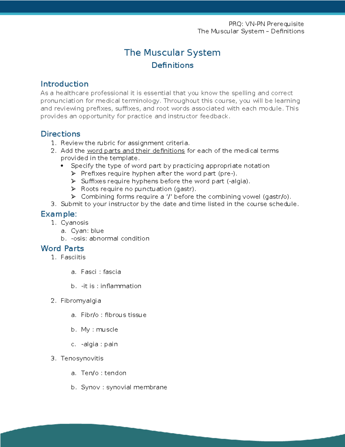 Assignment Definitions (Ch. 4 - Muscular System) - The Muscular System ...