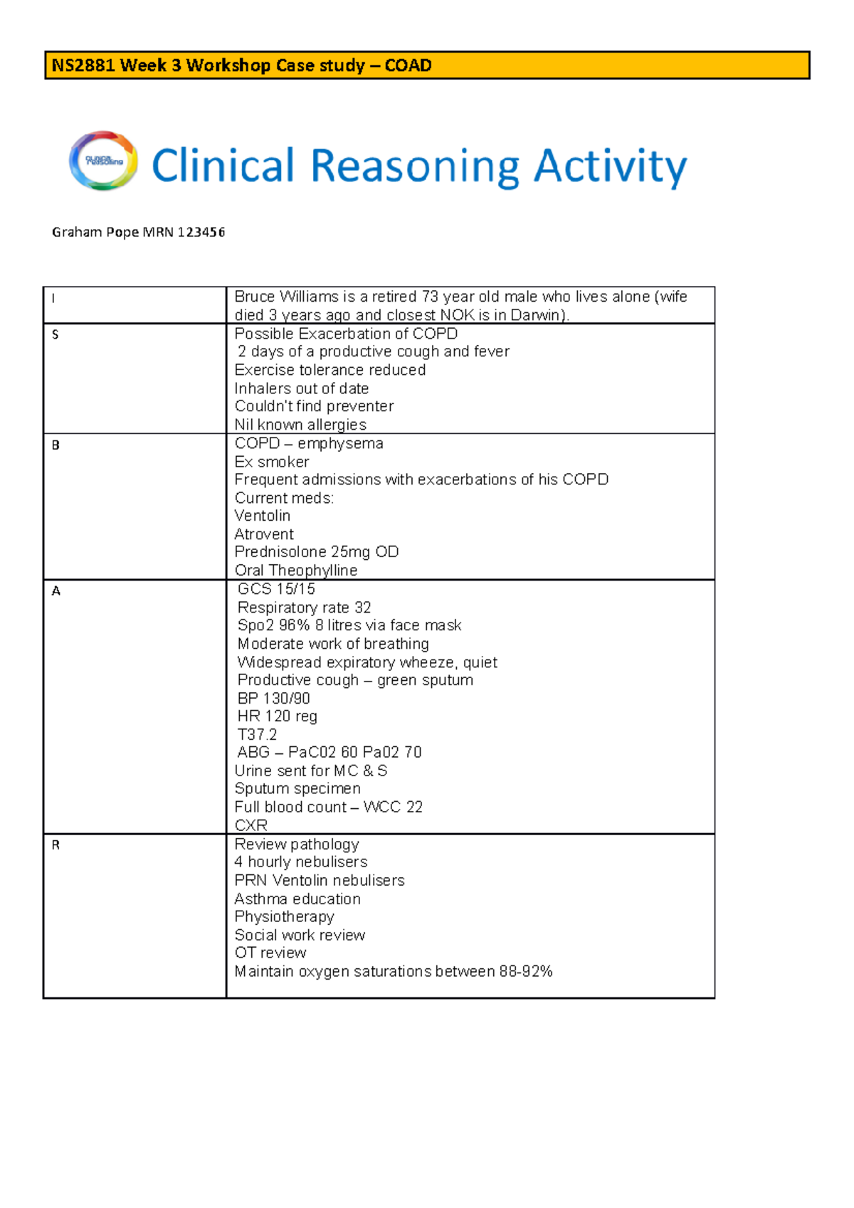 Week 3 Tutorial 2 4 B - NS2881 Week 3 Workshop Case study – COAD Graham ...
