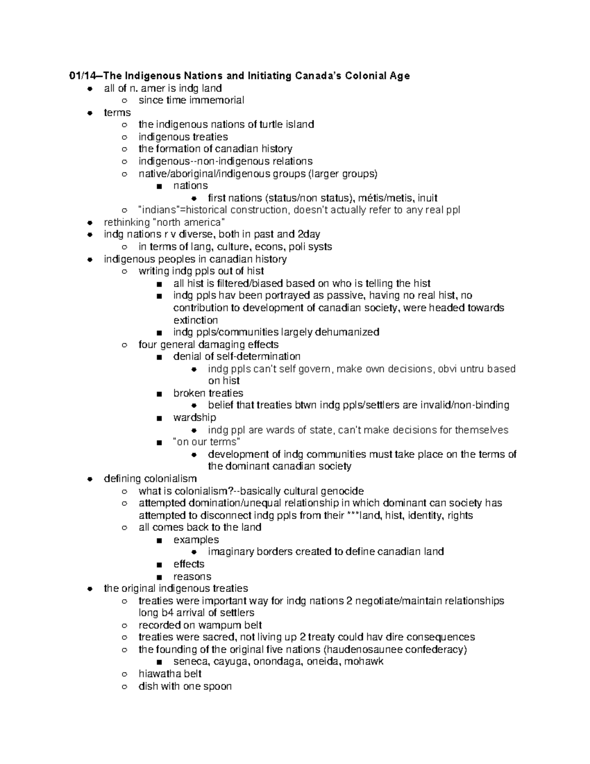 Lecture notes, lectures 1 - 8 - 01/14-The Indigenous Nations and ...