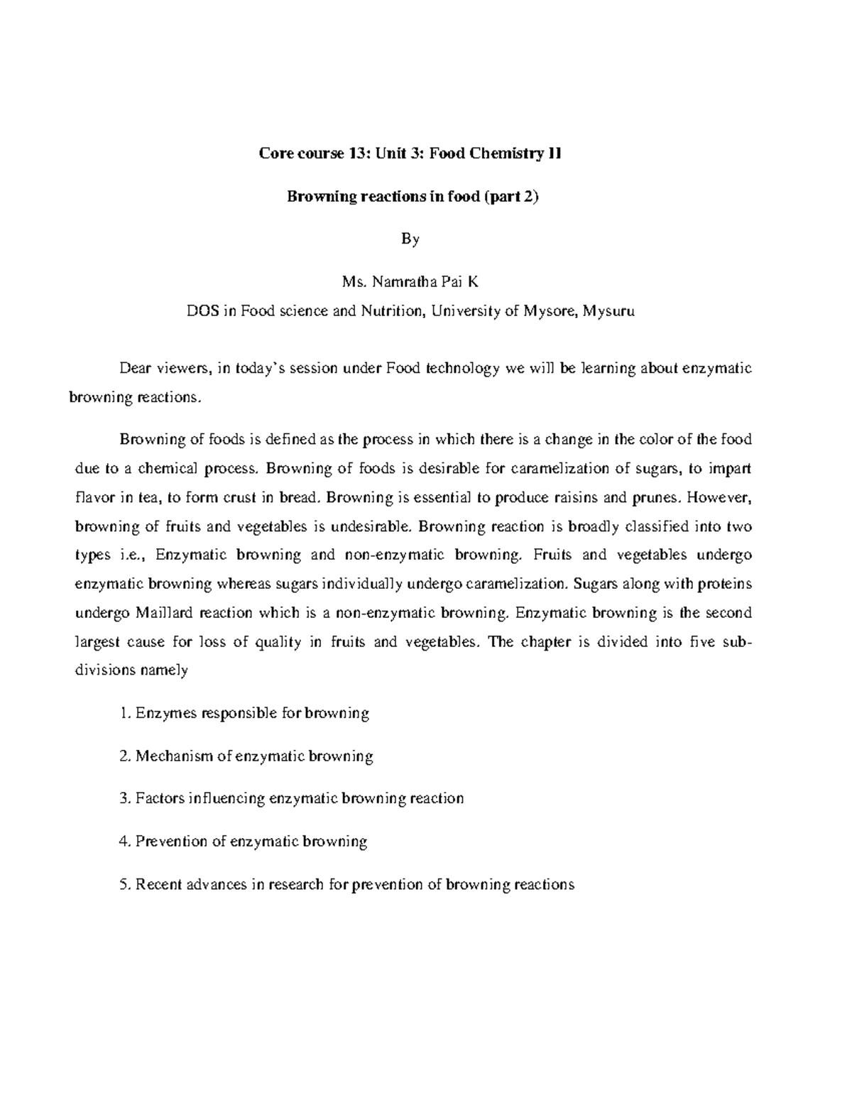 Browning reactions in food PART 3 - Core course 13: Unit 3: Food ...