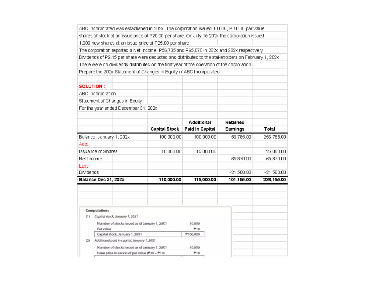SOCE Corporation - sample problem - ABC Incorporated was established in ...