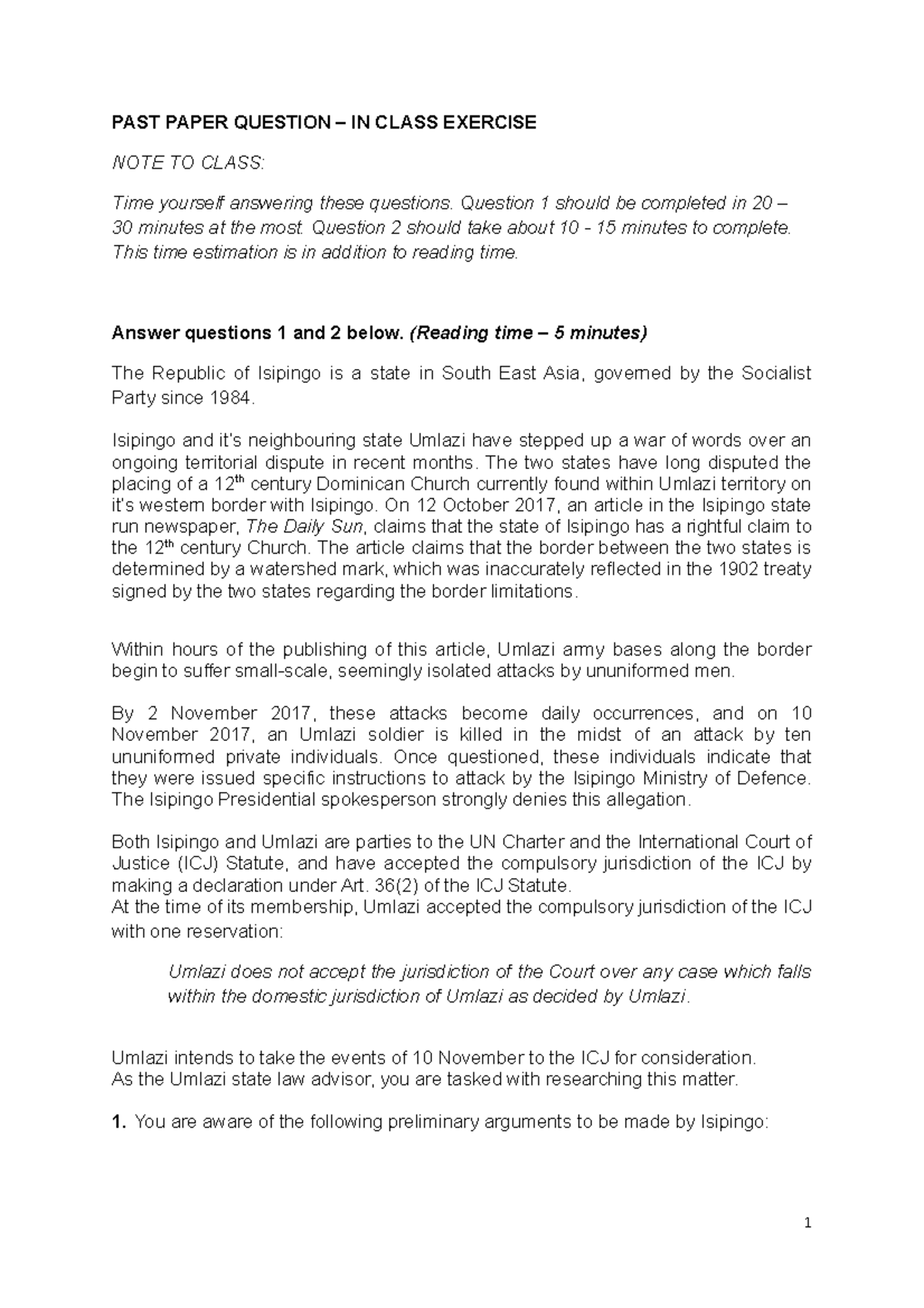 PAST Paper Question - IN Class Exercise - PAST PAPER QUESTION – IN ...