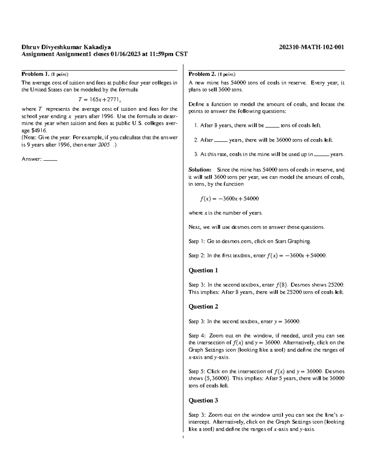 assignment 1 from my tutor - Dhruv Divyeshkumar Kakadiya 202310-MATH-102- Assignment Assignment1 ...