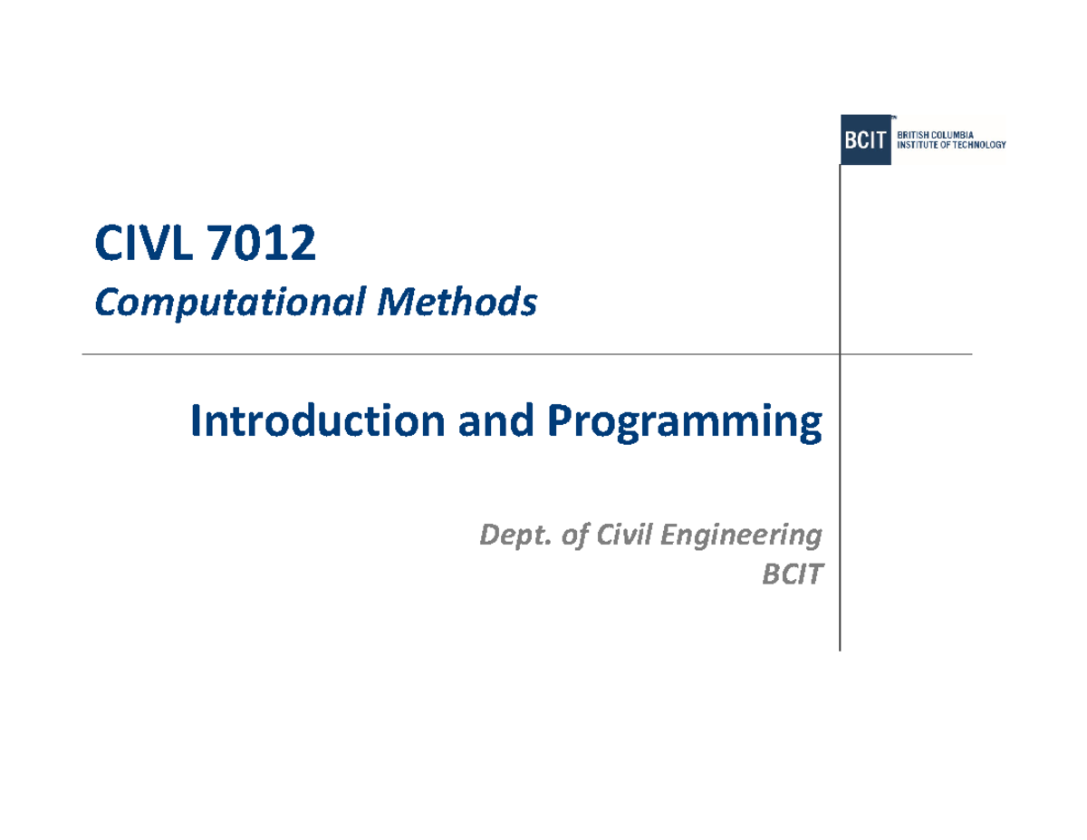 CIVL Lecture 1 - Introduction and programming - CIVL Computational ...