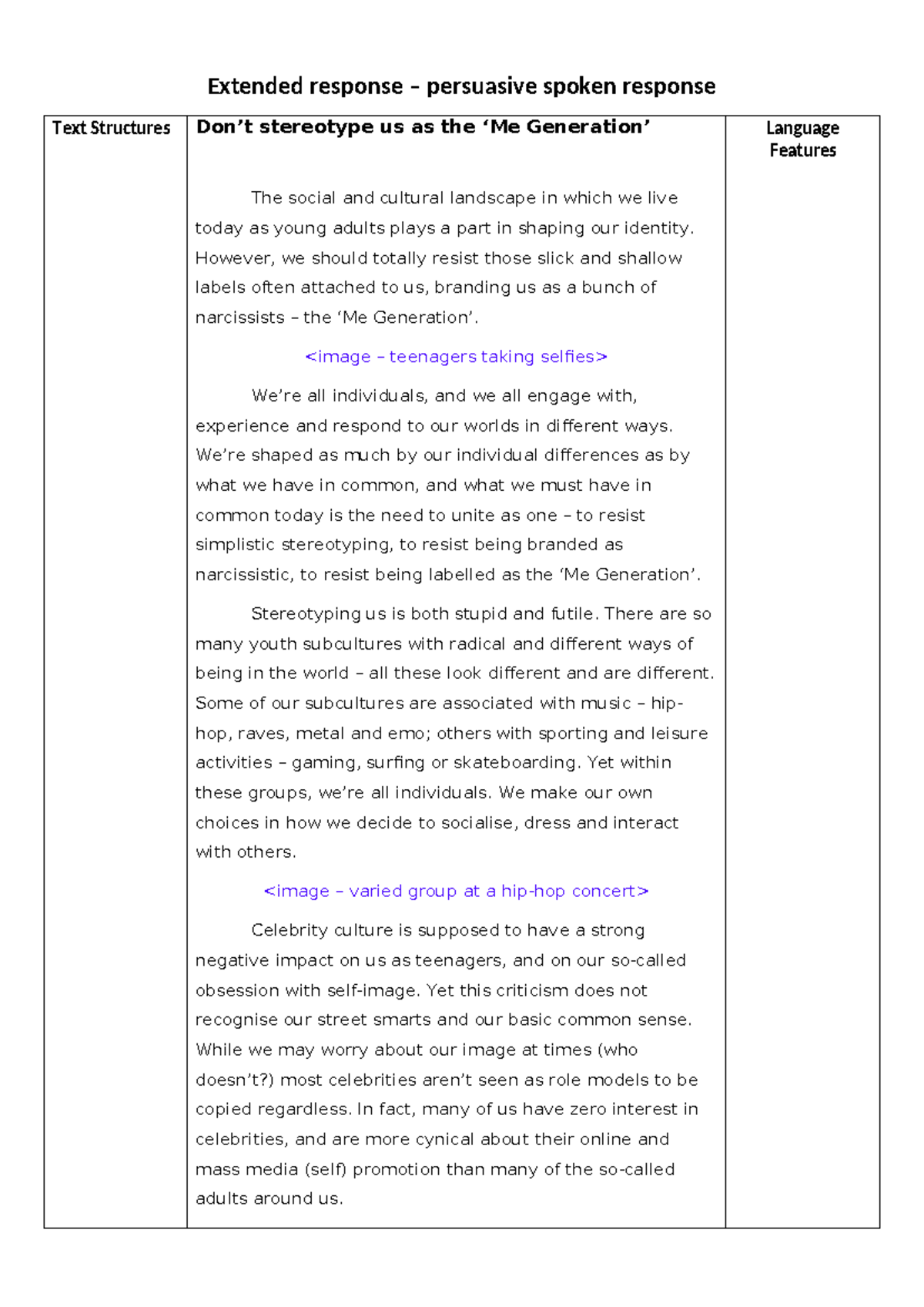 Persuasive speech exemplar - Extended response – persuasive spoken ...