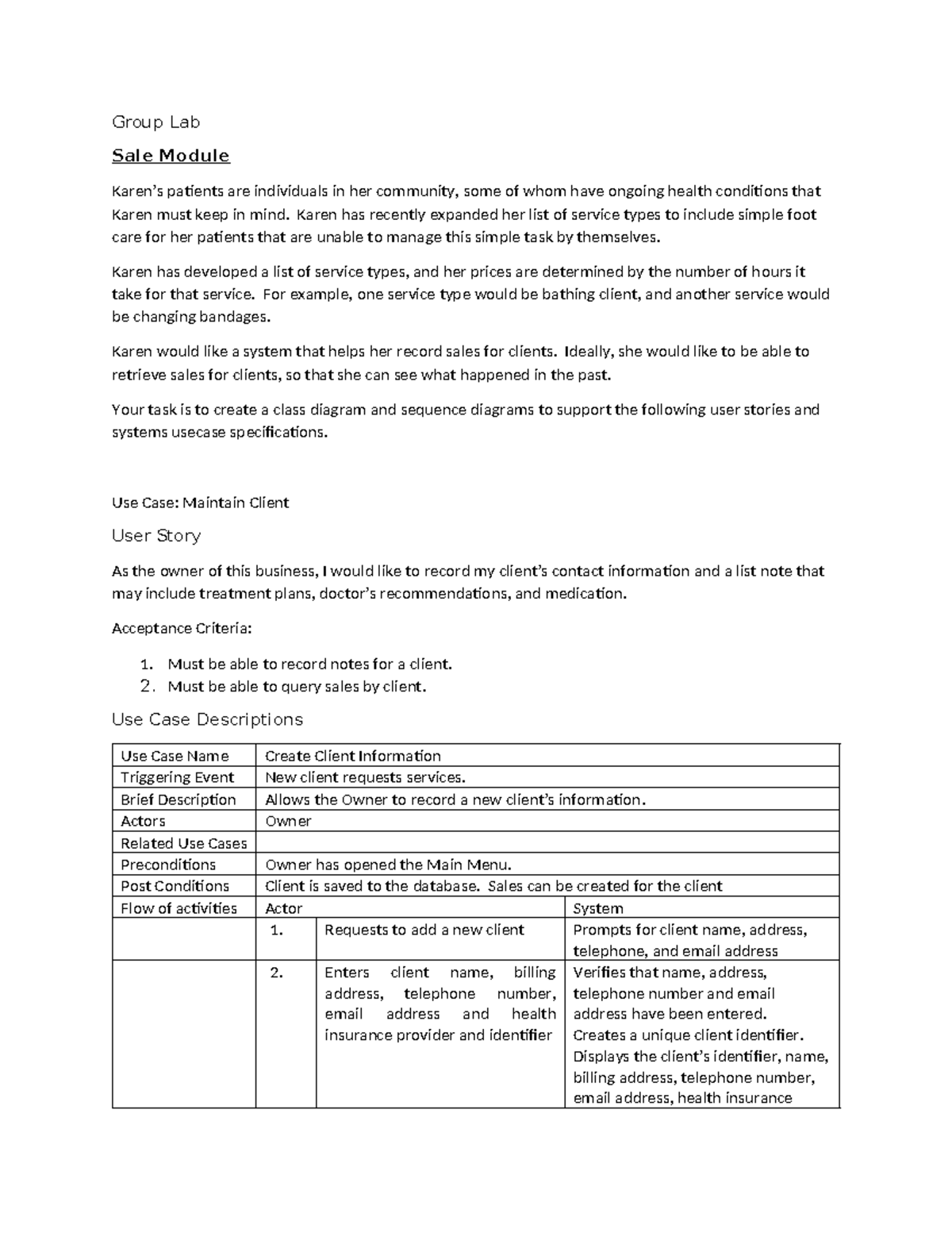 Sale Module-PSW - This is an assignment - Group Lab Sale Module Karen’s ...