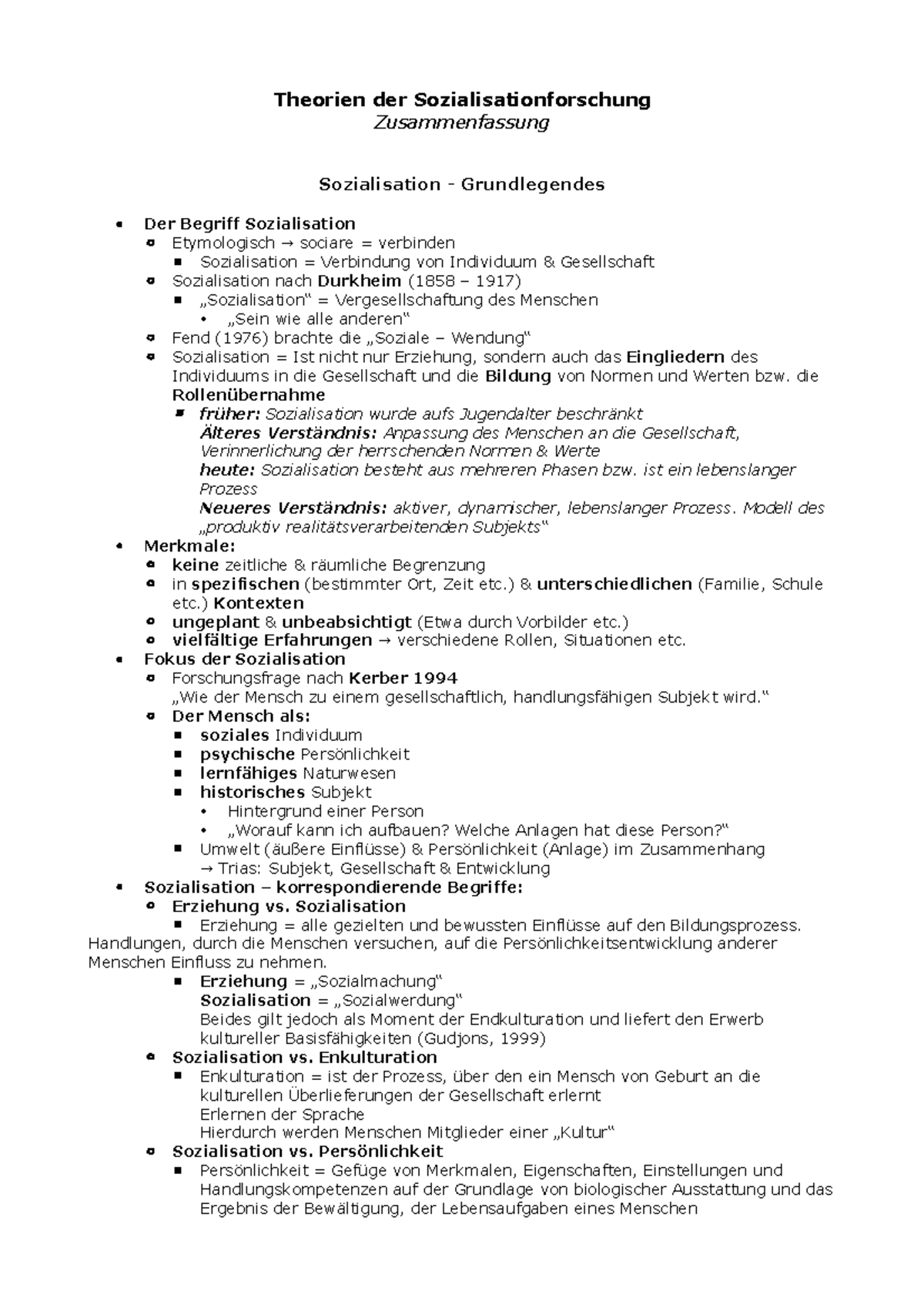 Theorien der Sozialisationsforschung Zusammenfassung (SS17, Stamouli ...