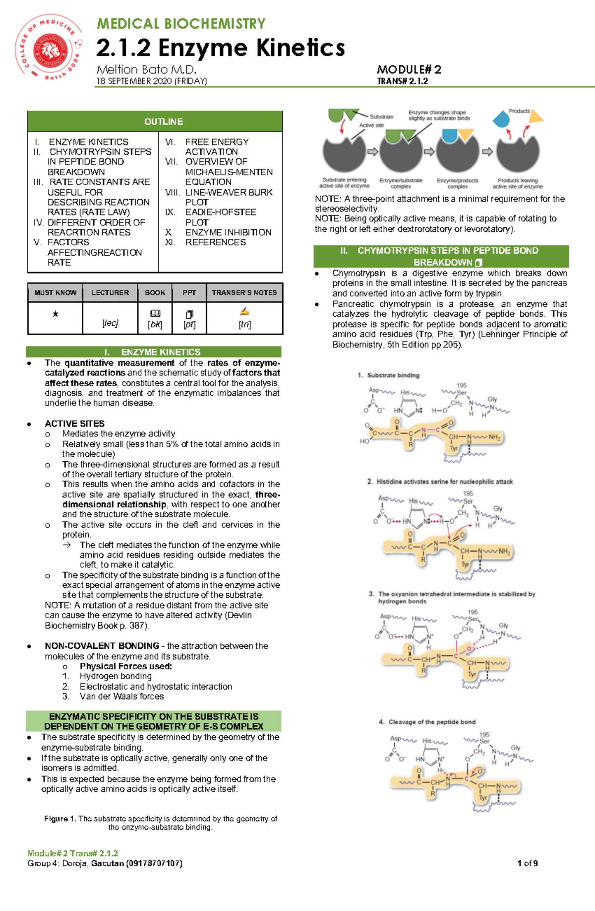 Kinetics - MEDICAL BIOCHEMISTRY 2.1 Enzyme Kinetics Meltion Bato M ...