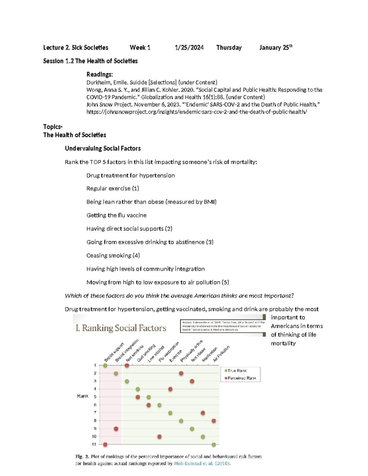 Lecture 2 - Lecture 2. Sick Societies Week 1 1/25/2024 Thursday January ...