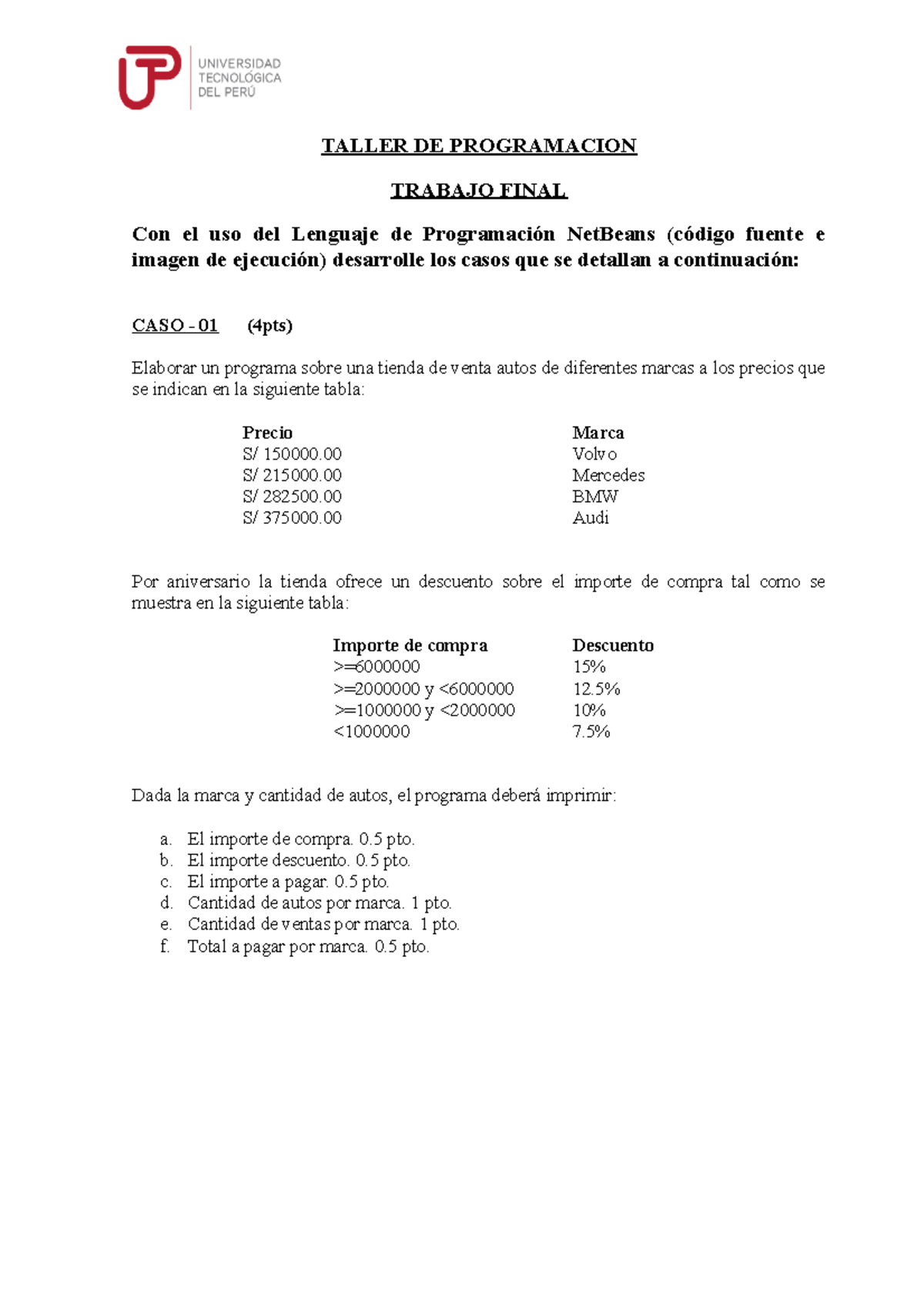 Trabajo Final TP - 2022-II - TALLER DE PROGRAMACION TRABAJO FINAL Con el uso del Lenguaje de ...