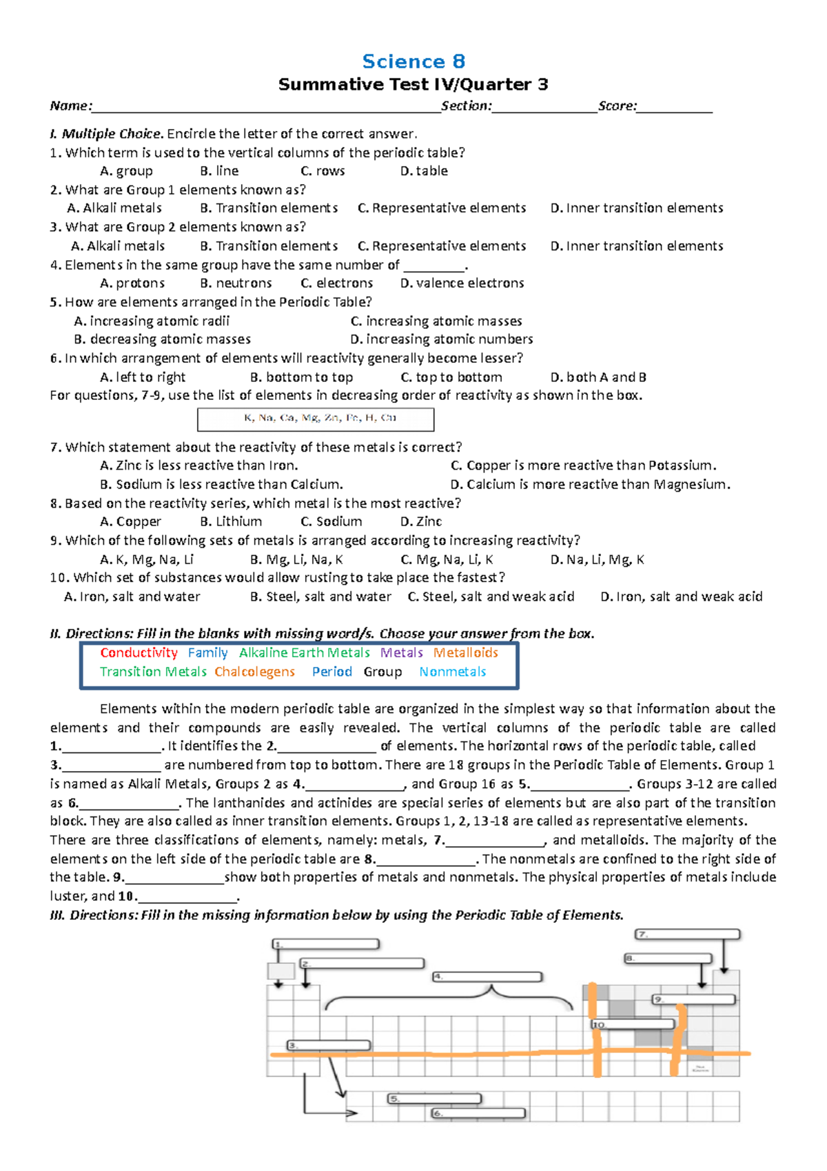 Science 8 st4 - summative test - Science 8 Summative Test IV/Quarter 3 ...