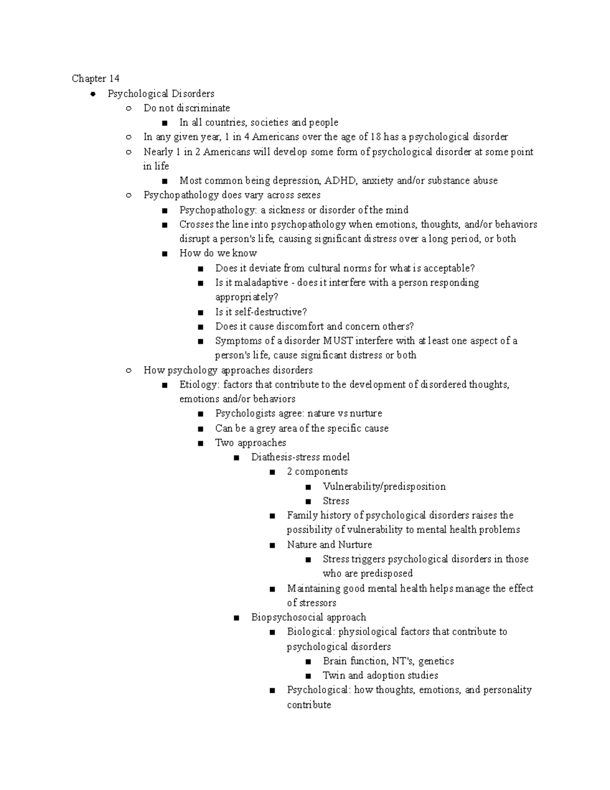 Fundamentals of psych Ch 14 - Chapter 14 Psychological Disorders Do not ...