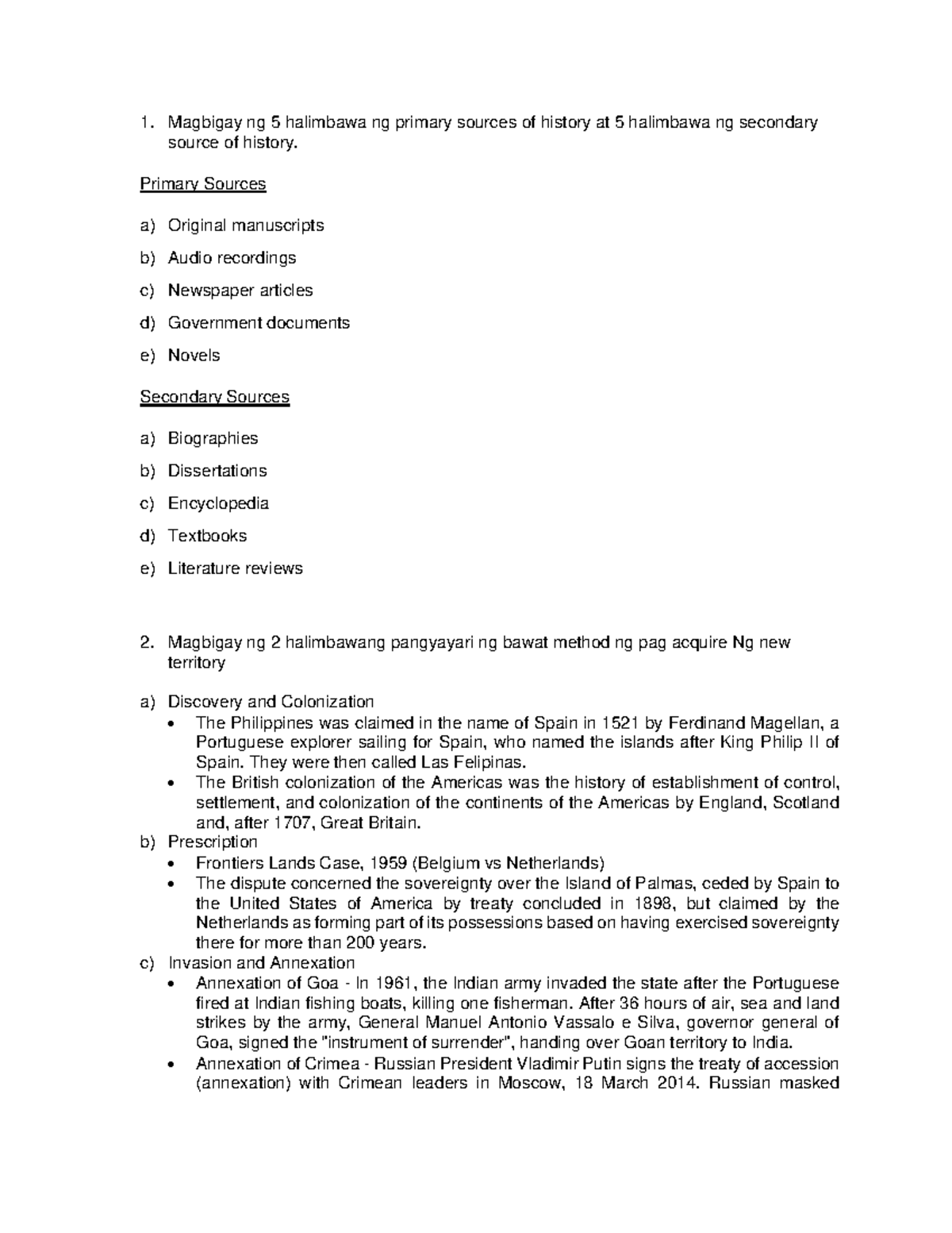 RPH-QUIZ - RPH-QUIZ - Magbigay ng 5 halimbawa ng primary sources of ...