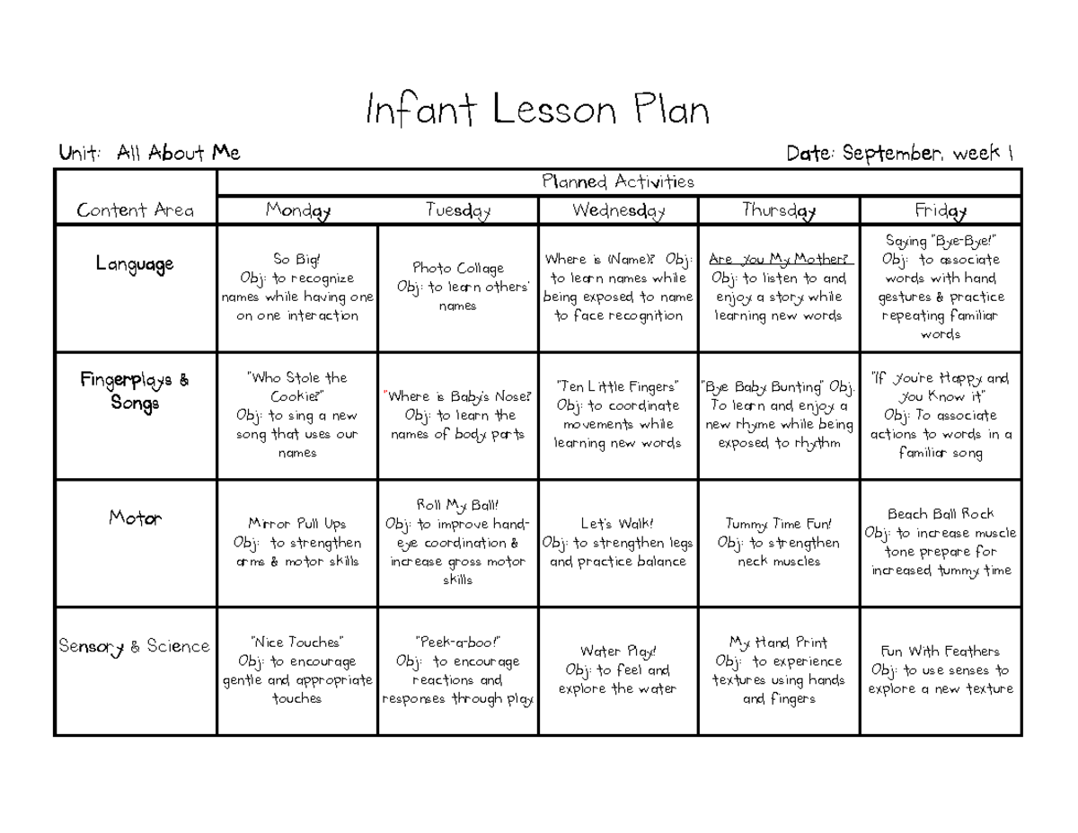 Infants Year Long Lesson Plans - MondayMondayMondayMonday ...