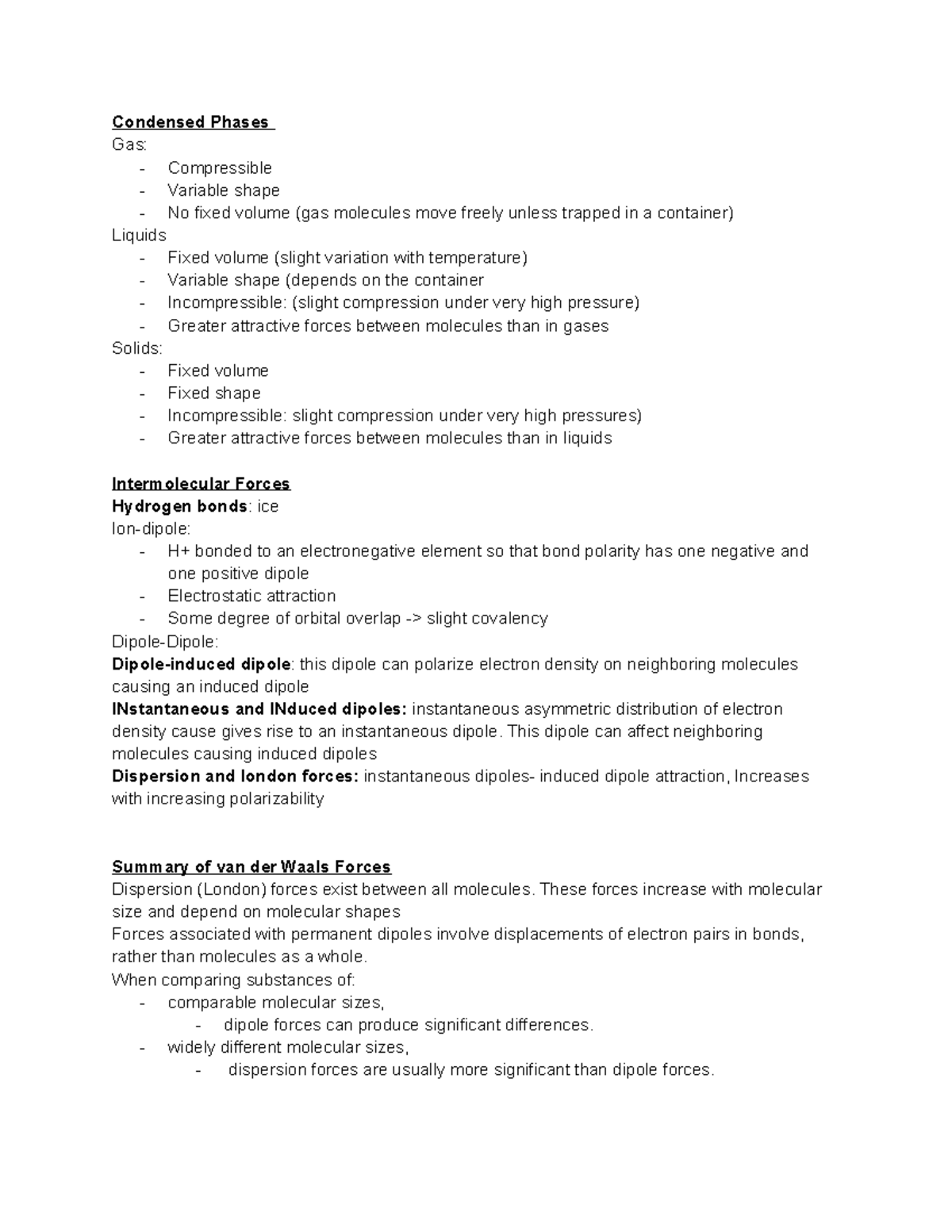 Condensed Phases - Dr Fink - Condensed Phases Gas: - Compressible ...