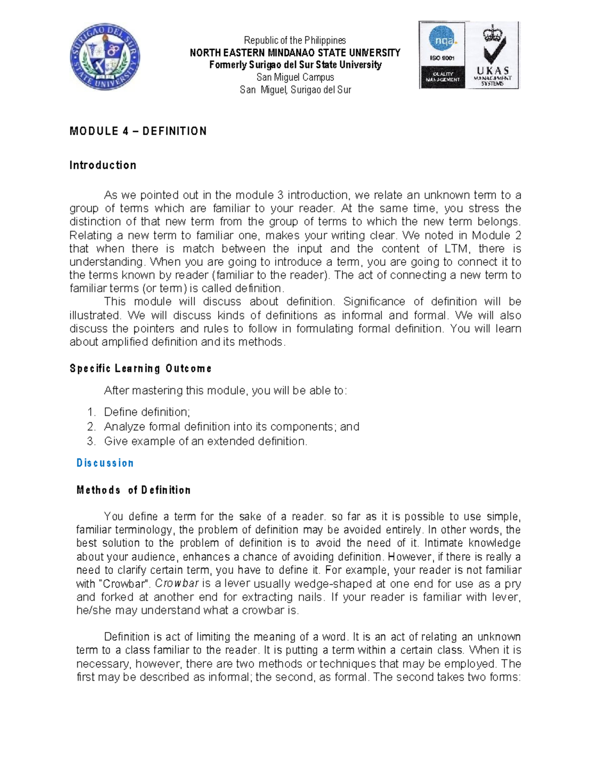 Module 4 - Definition - NORTH EASTERN MINDANAO STATE UNIVERSITY ...