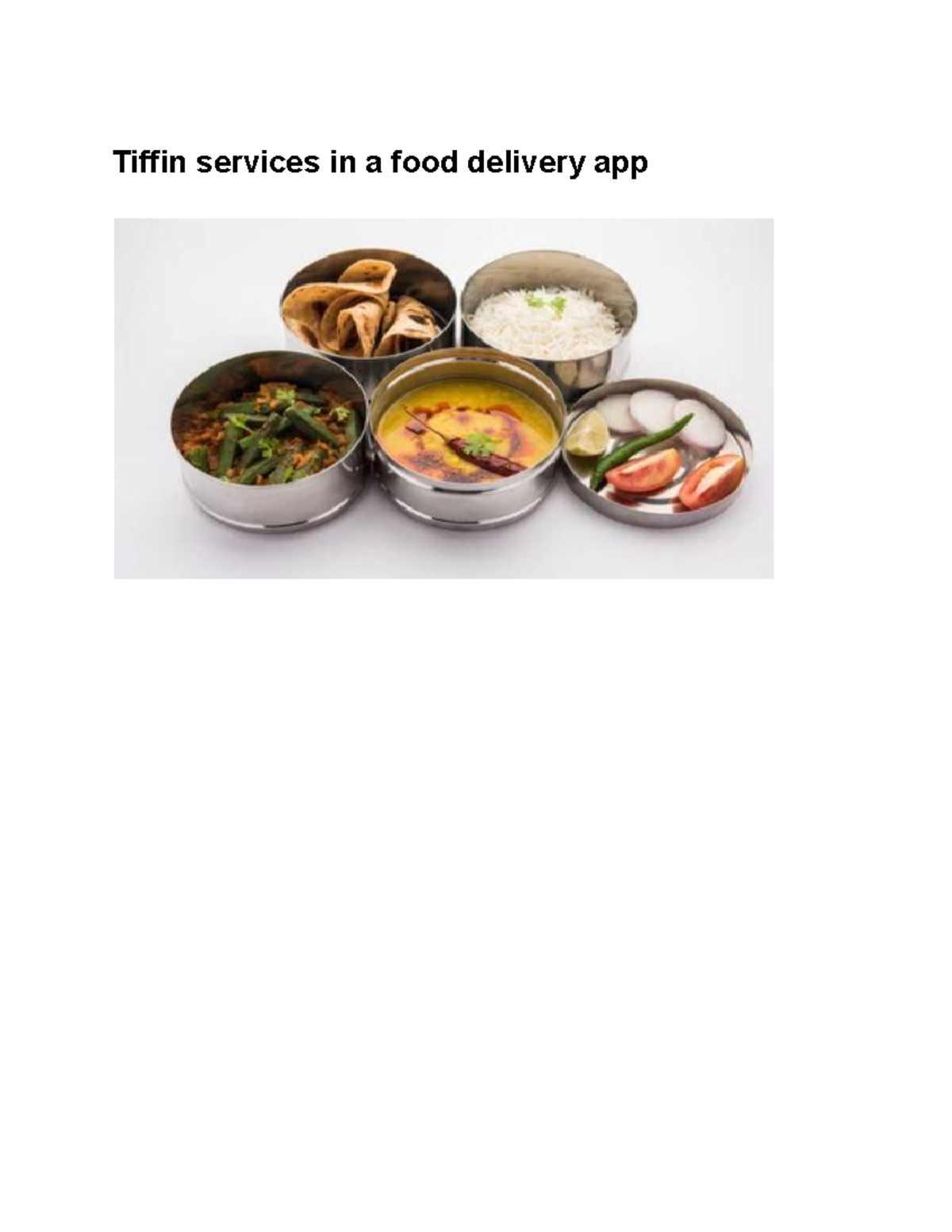 Tiffin services in a food delivery app - Tiffin services in a food ...