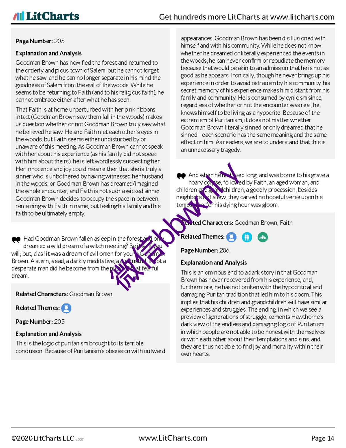 Young-Goodman-Brown-Lit Chart 14 - Page Number: 205 Explanation and ...