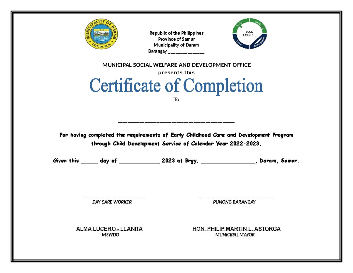 Dcc certificate - Republic of the Philippines Province of Samar ...