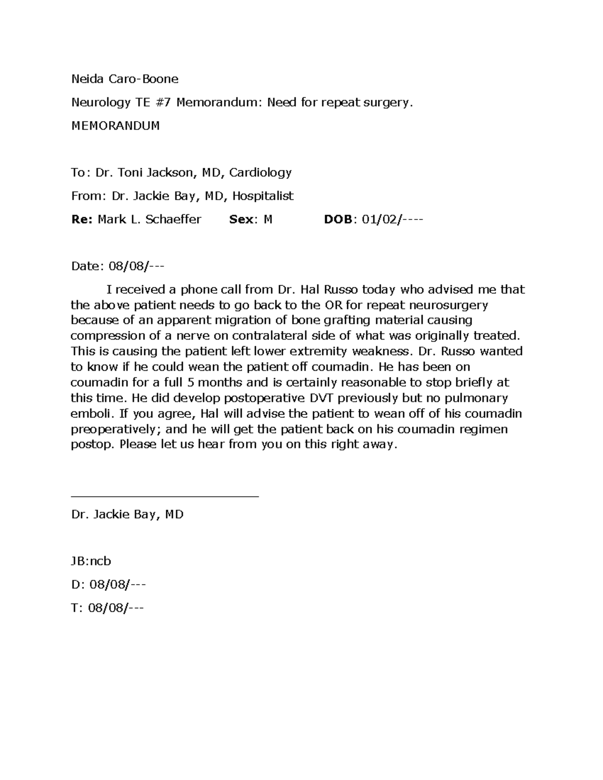 Advanced Report Neurology TE #7 - Neida Caro-Boone Neurology TE #7 ...