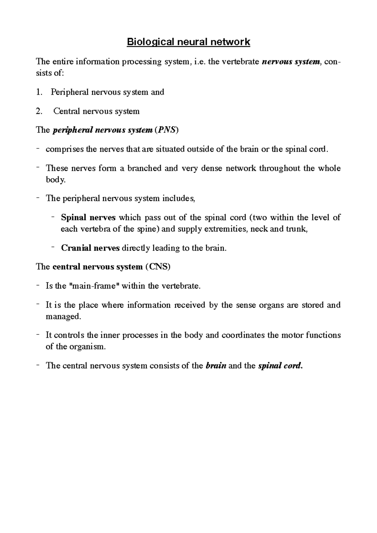 [AI] Neural Network - AI note - Biological neural network The entire ...