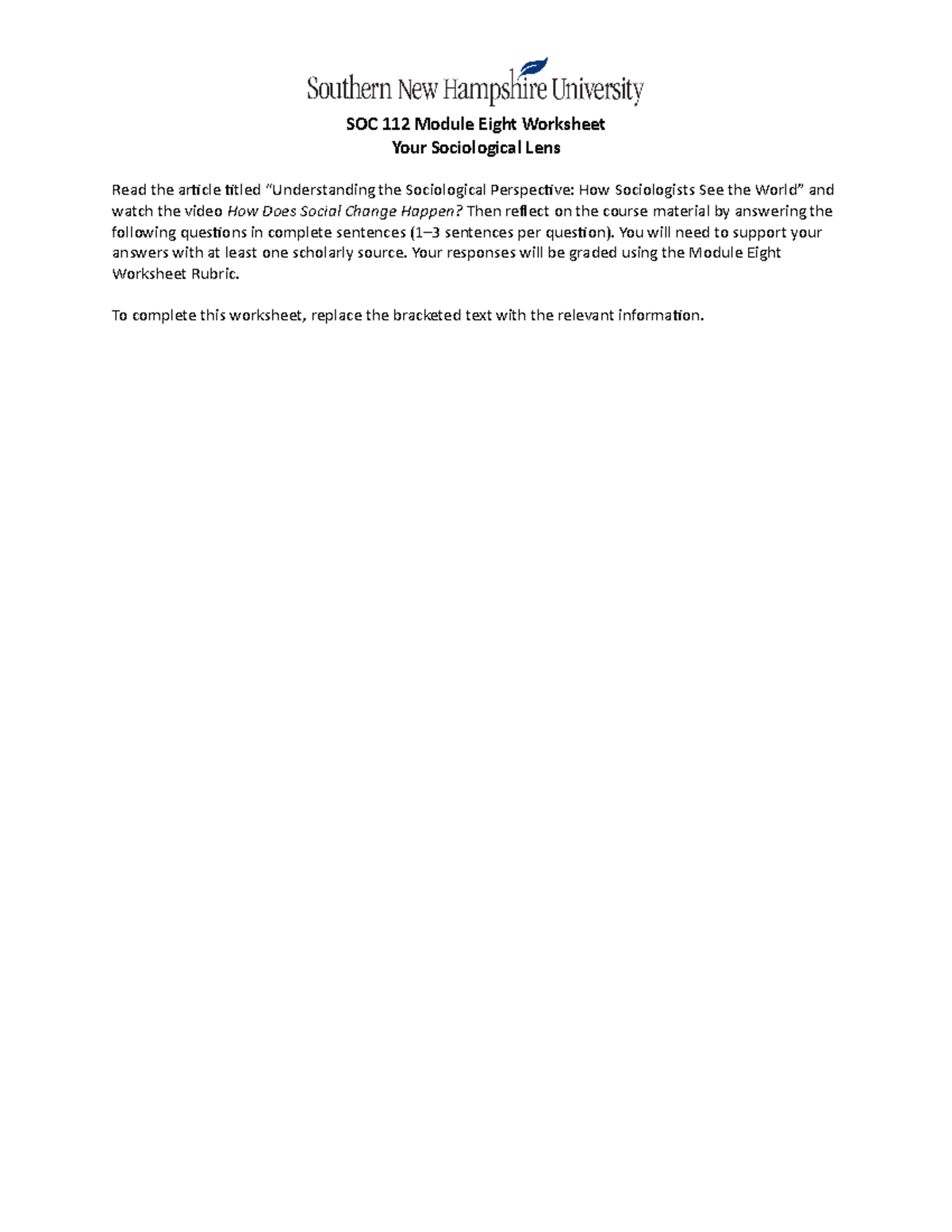 SOC 112 Module Eight Reflection Worksheet - SOC 112 Module Eight ...
