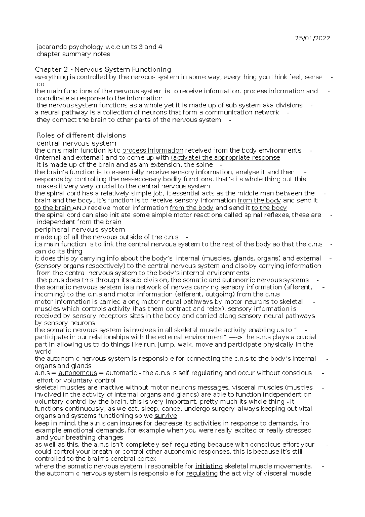 Chapter 2 - Nervous System Functioning - 25/01/ jacaranda psychology v ...