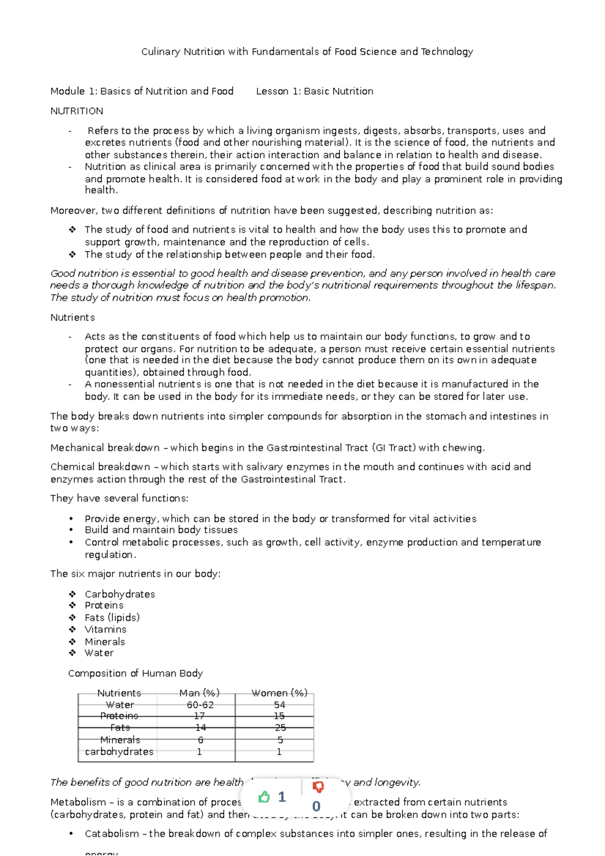 Dlstudocu - Lecture for FAN - Culinary Nutrition with Fundamentals of ...