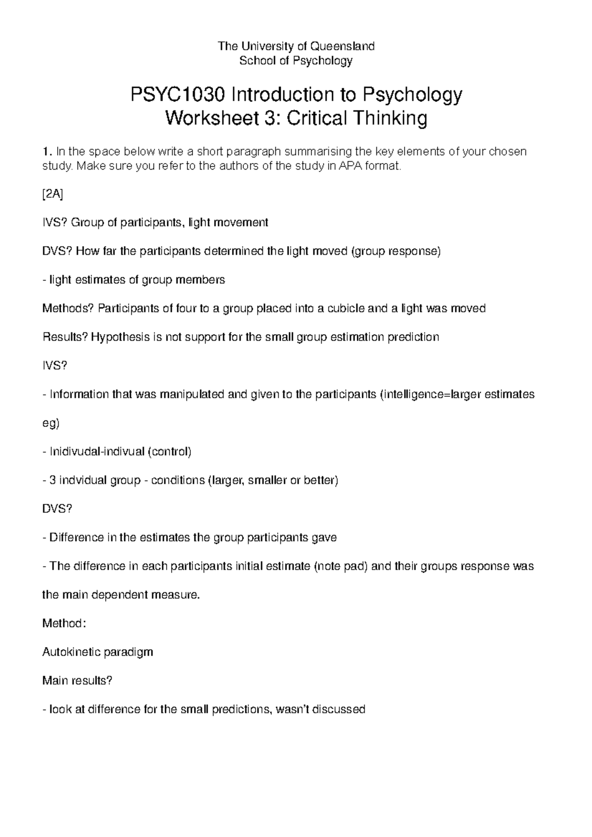 Worksheet 3 Critical Thinking - The University of Queensland School of ...