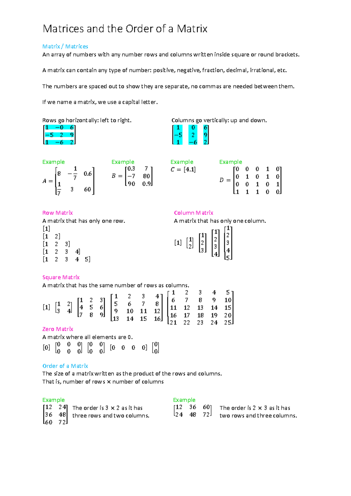 Matrices and the Order of a Matrix - Matrix / Matrices An array of ...