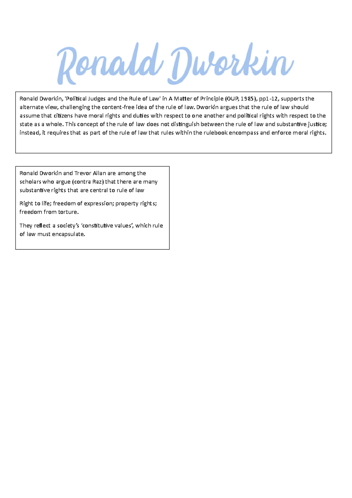 Ronald Dworkin - Revision sheet - Ronald Dworkin and Trevor Allan are ...