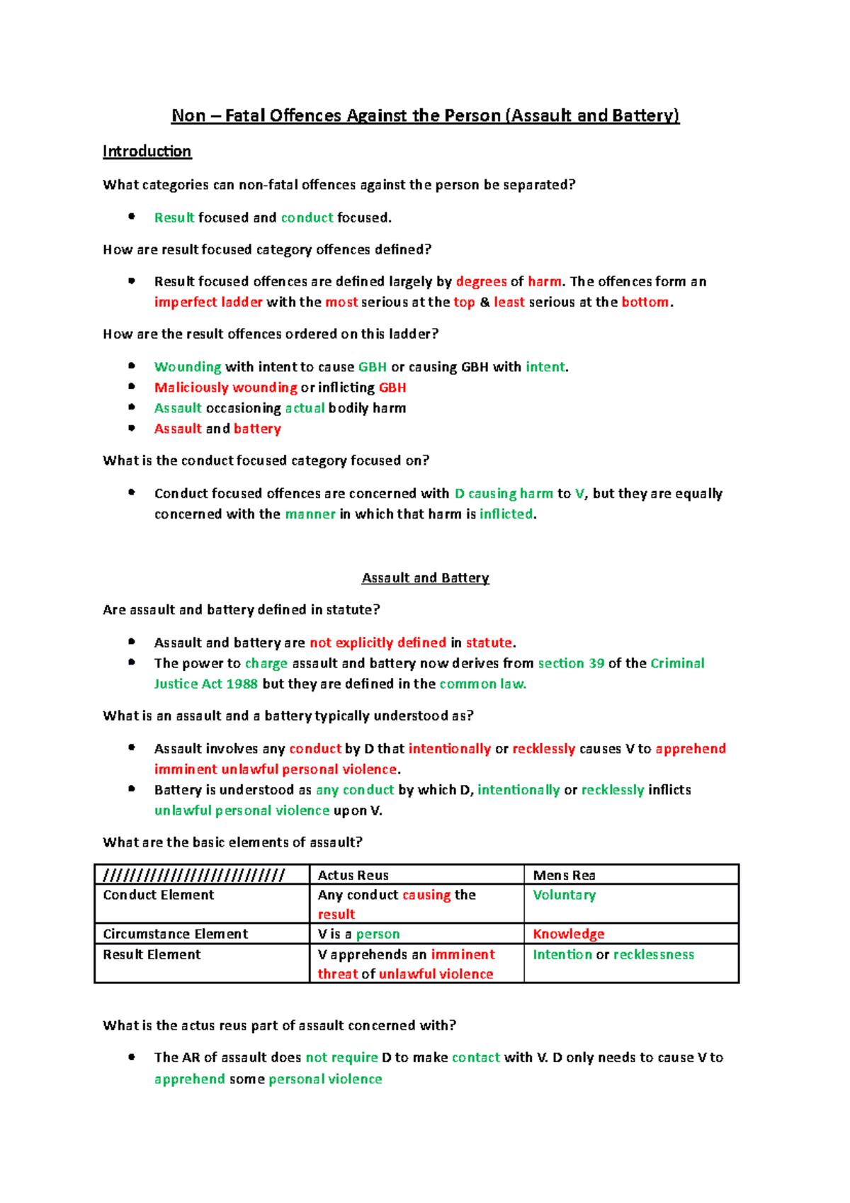 Non. Fatal Offences revisiondocx - Non – Fatal Offences Against the ...