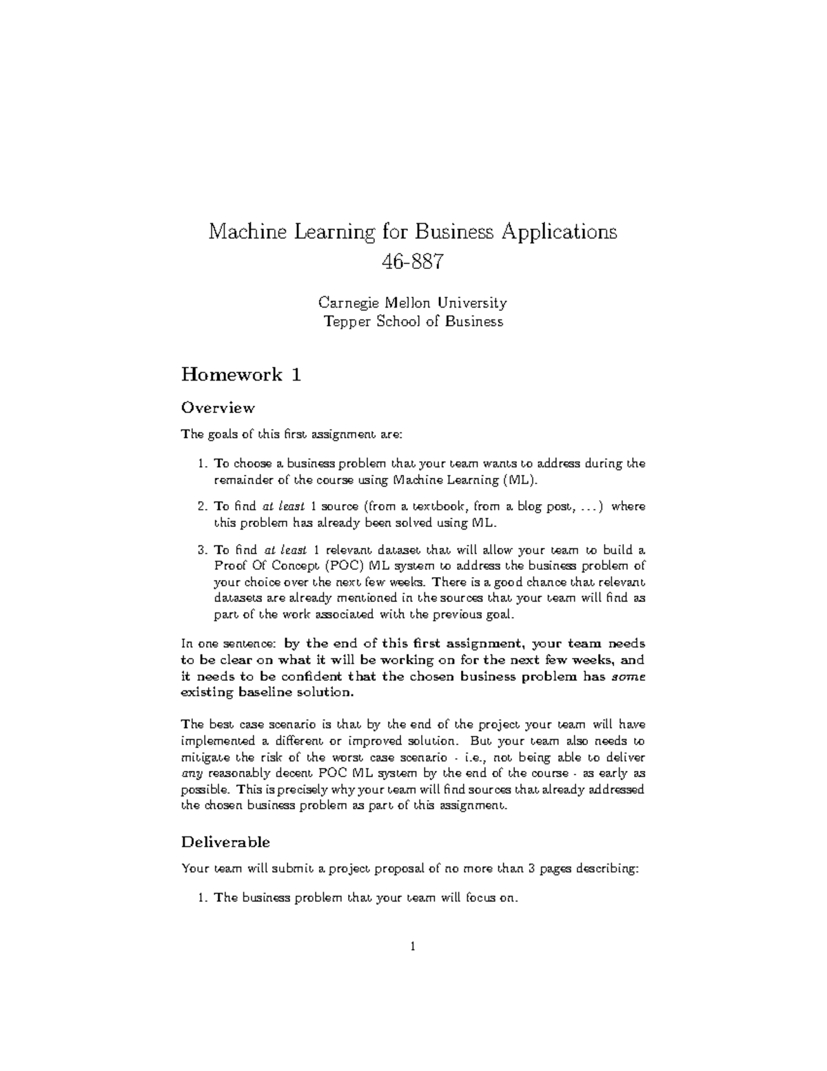 Hw1 - Homework 1 - Machine Learning for Business Applications 46- Carnegie Mellon University ...
