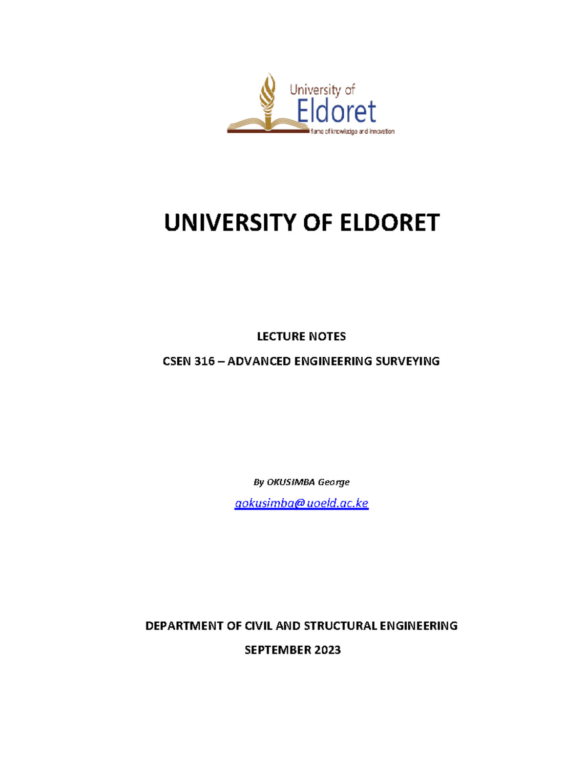 CSEN316 Advanced Engineering Surveying Notes - UNIVERSITY OF ELDORET ...