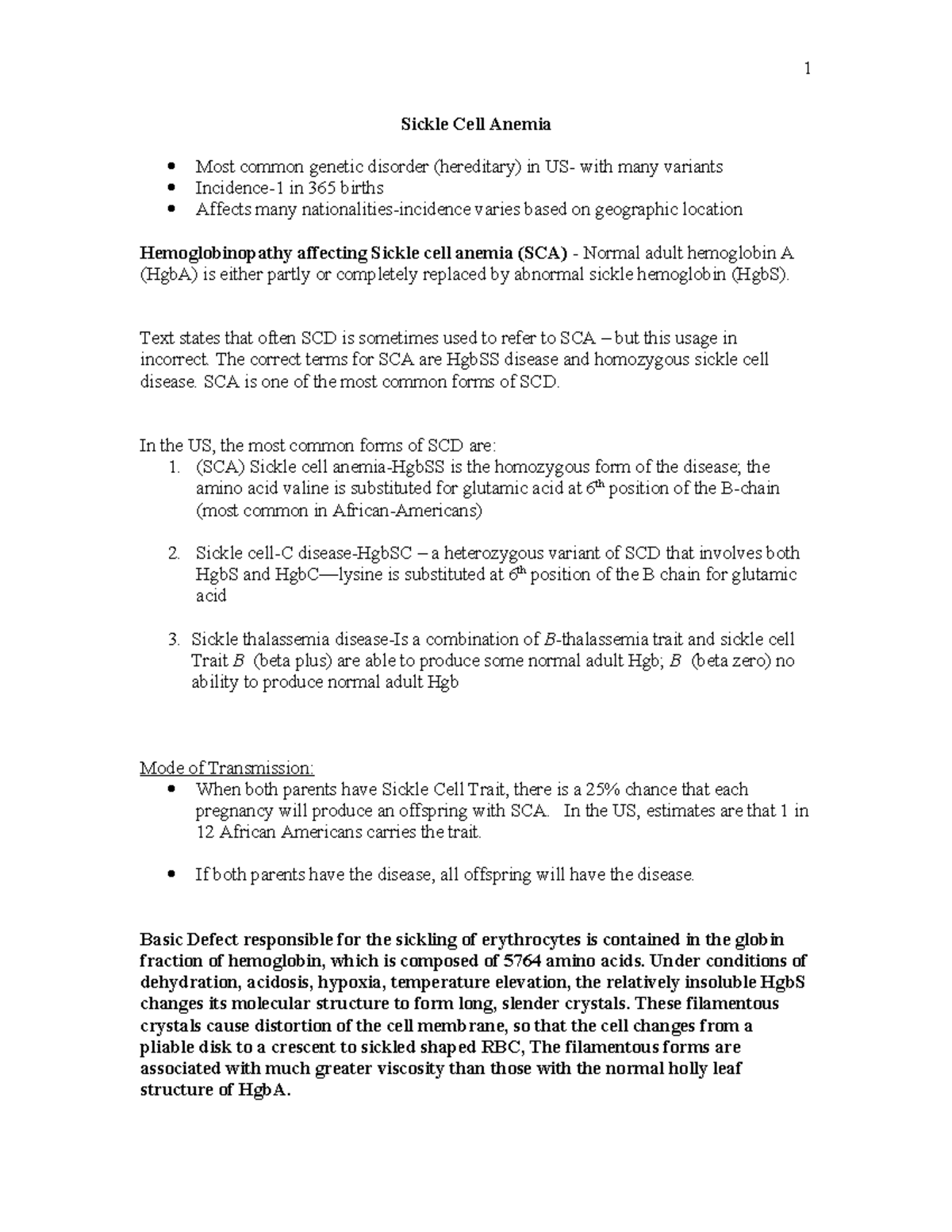Sickle Cell Anemia Review Sheet(1)(2) - Tagged - Sickle Cell Anemia ...