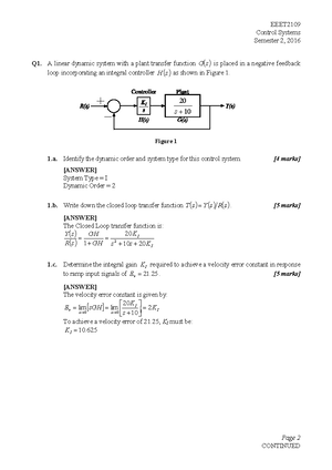 Exam 2017, questions and answers - Control Systems Test, 2017 v3 ...