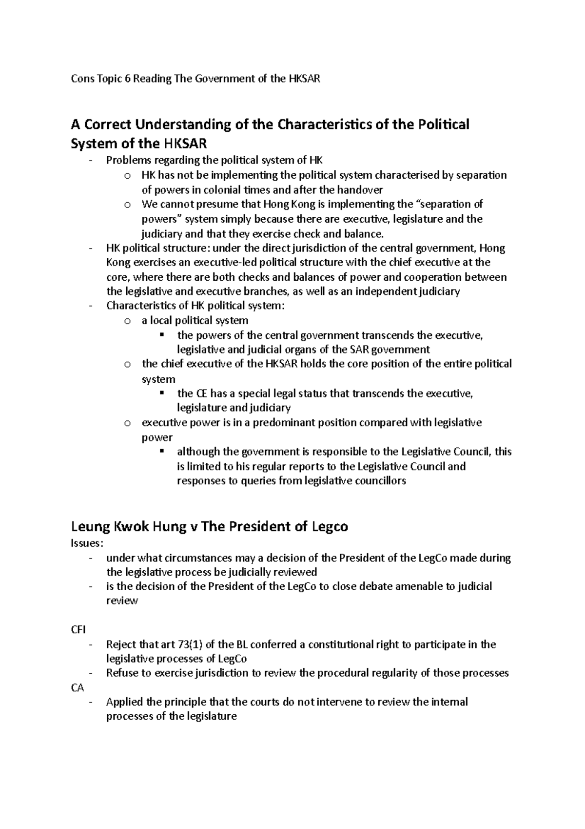 Cons Topic 6 Reading The Government of the Hksar - HK political ...